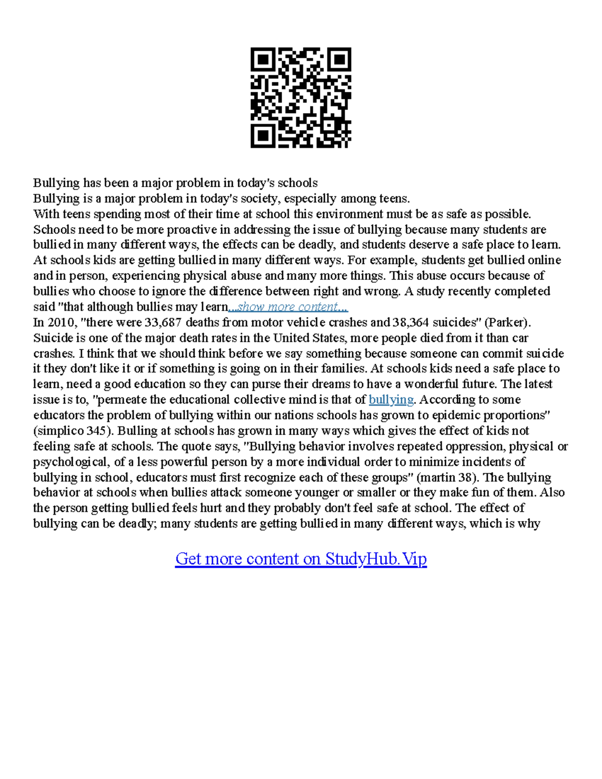 Essay About Bullying - Bullying has been a major problem in today's ...