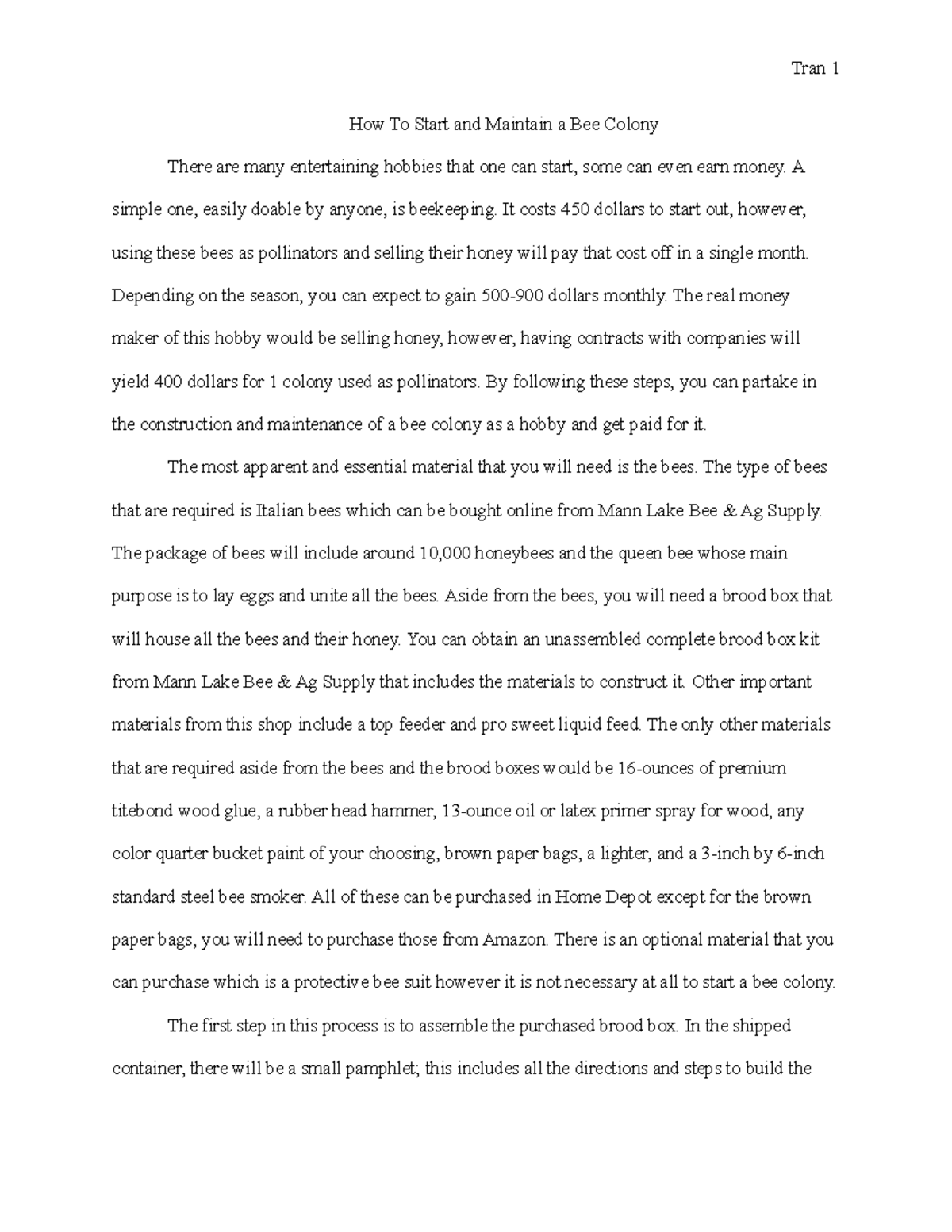 Explain A Process Essay - How To Start and Maintain a Bee Colony There ...