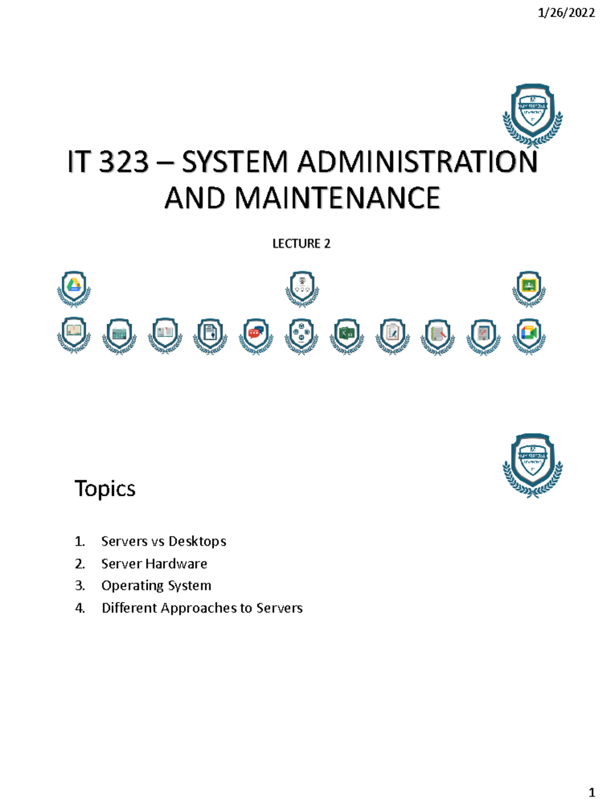 Lecture 2-Servers - IT 323 – SYSTEM ADMINISTRATION AND MAINTENANCE ...