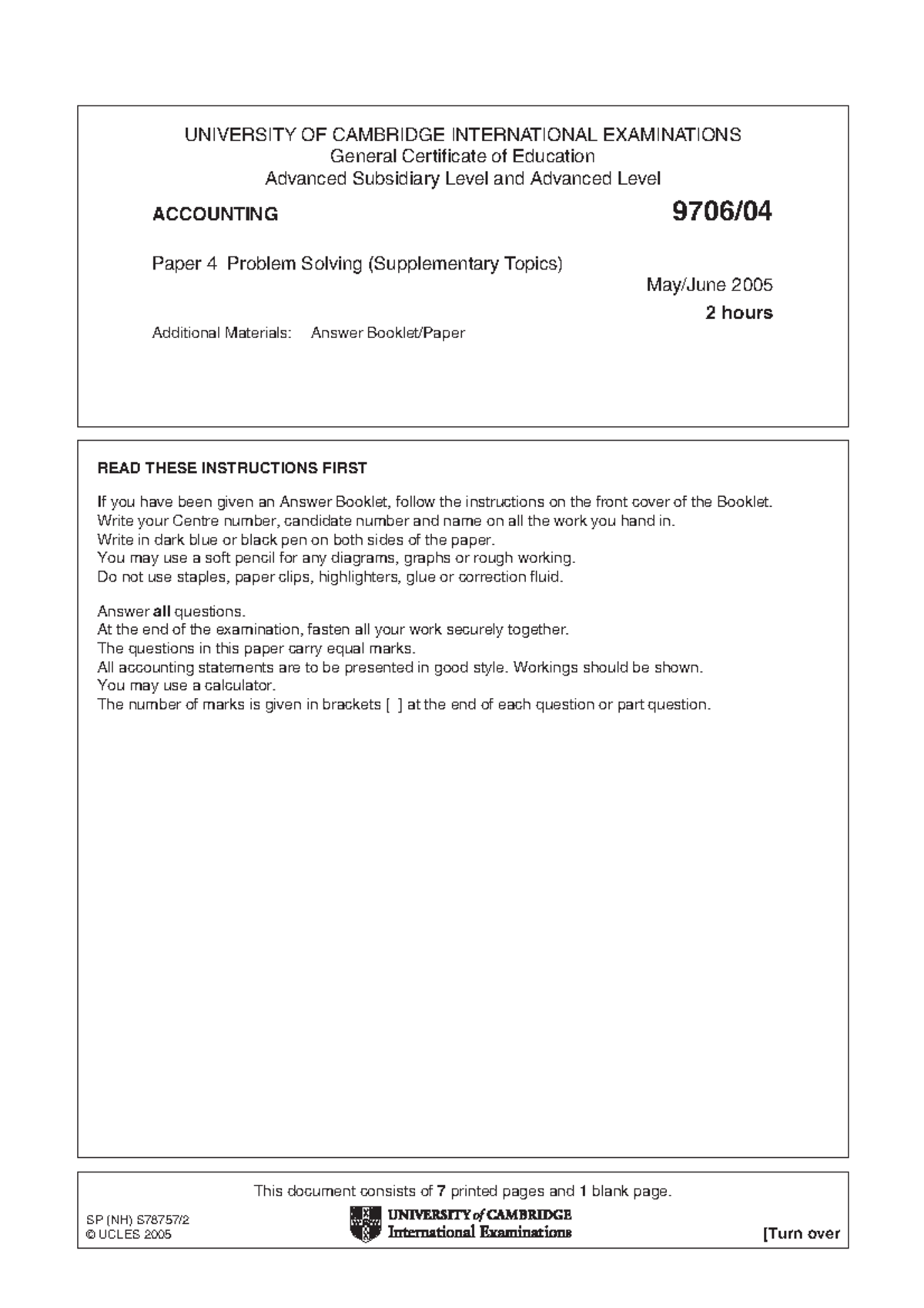 9706 s05 qp 4 - past paper for practice - This document consists of 7 ...
