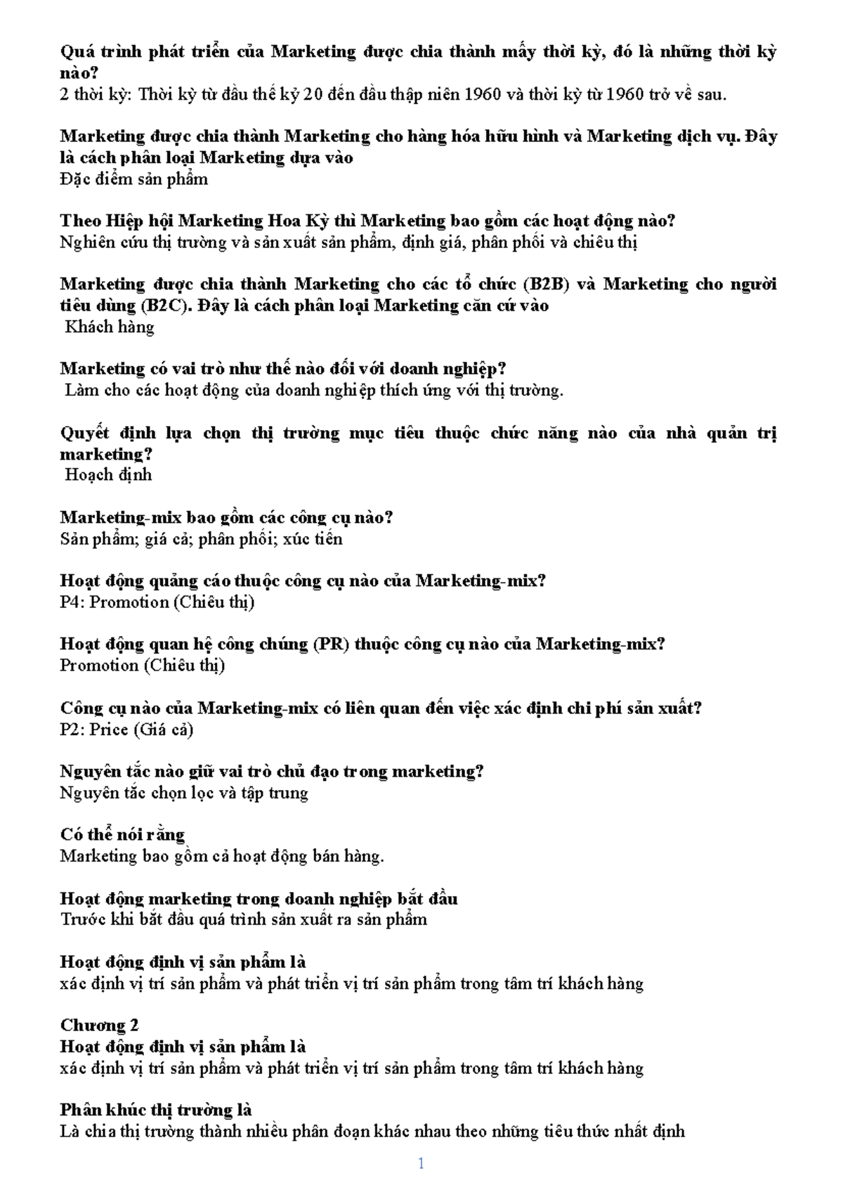 Marketing c1-2 - fddsf - Quá trình phát triển của Marketing được chia ...