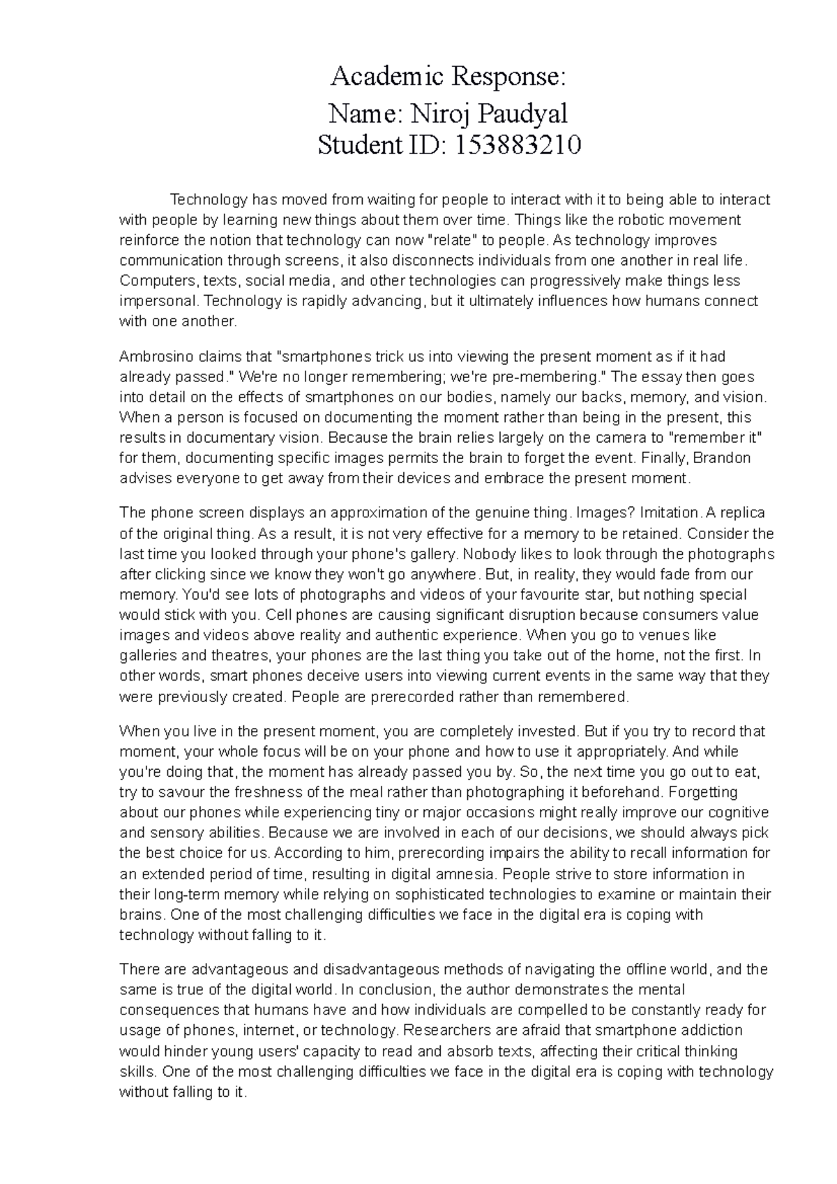 Niroj Paudyal - Academic Response - Academic Response: Name: Niroj ...