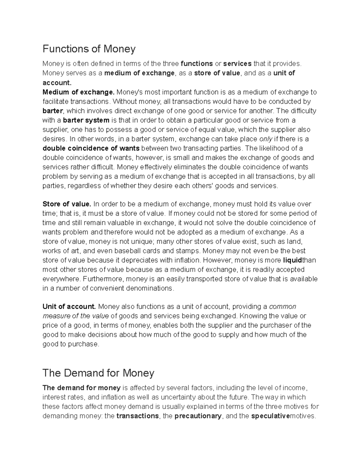 Untitled document-20 - Economics - Functions of Money Money is often ...