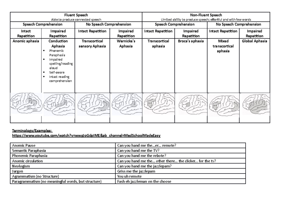Aphasia Summary - Fluent Speech Able to produce connected speech Non ...