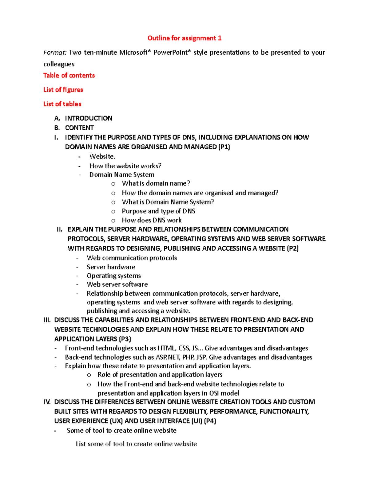 Outline for assignment 1 - INTRODUCTION B. CONTENT I. IDENTIFY THE PURPOSE AND TYPES OF DNS ...