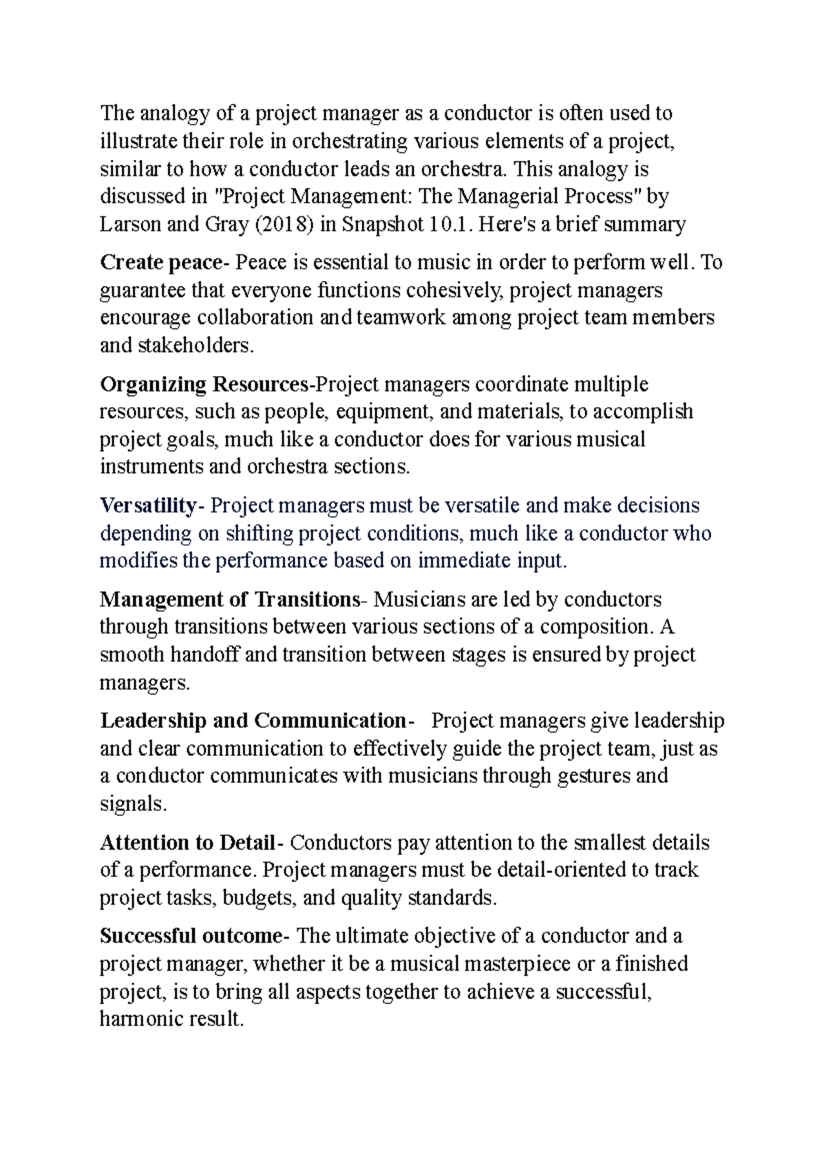 205 project manager as a conductor - This analogy is discussed in ...