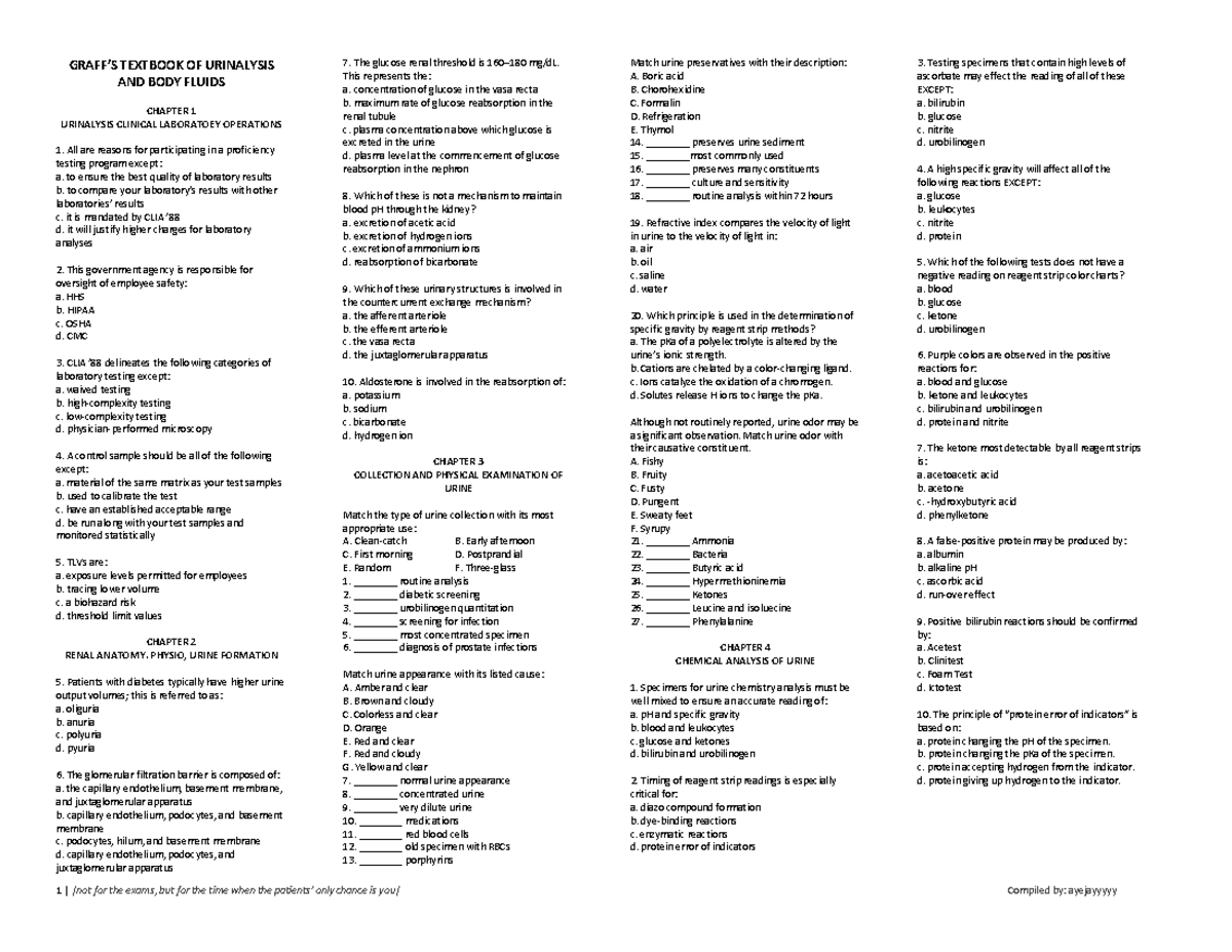 AUBF questions and anwers - GRAFF’S TEXTBOOK OF URINALYSIS AND BODY ...