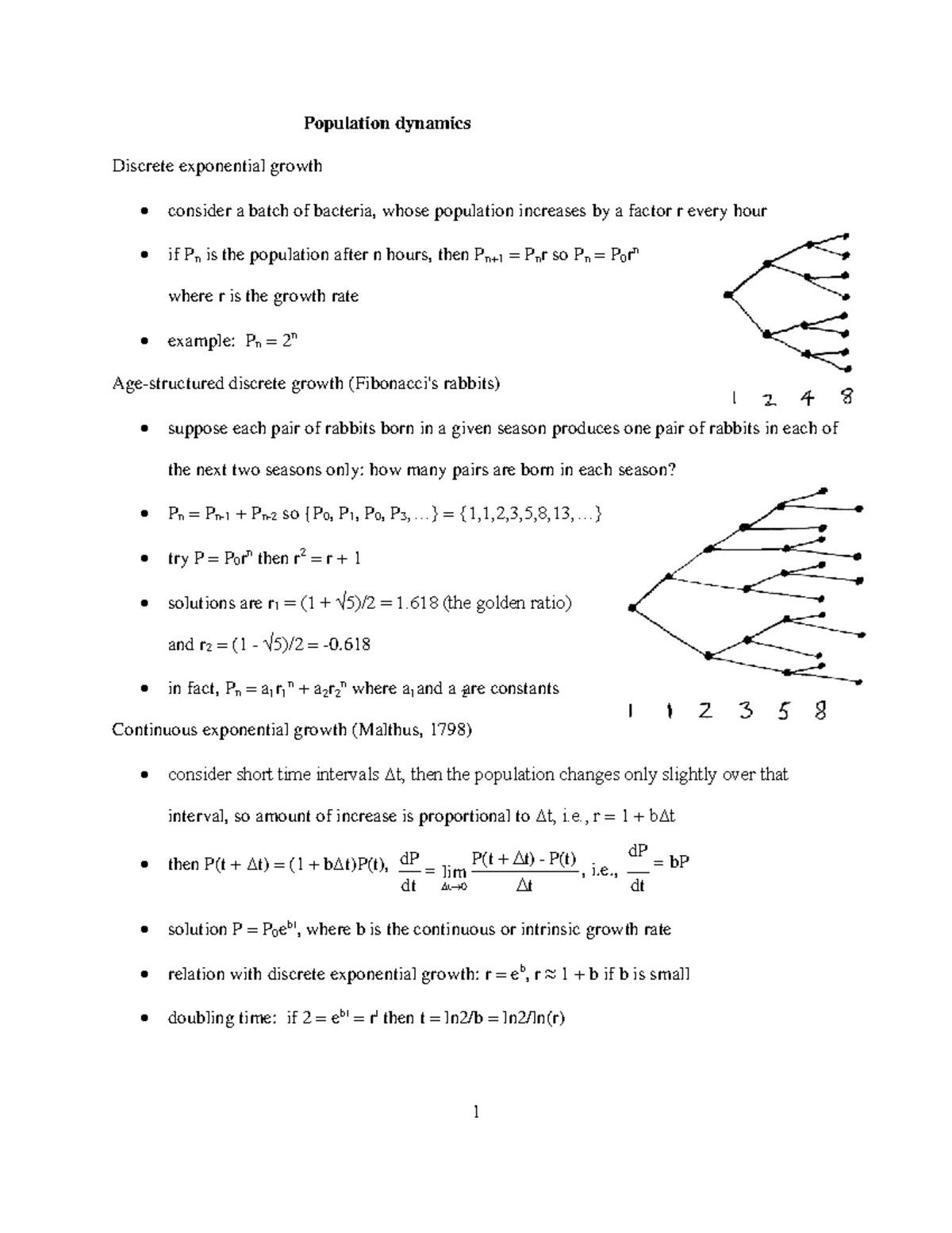 Population dynamics - 1 1 1 2 2 1 2 Population dynamics Discrete ...