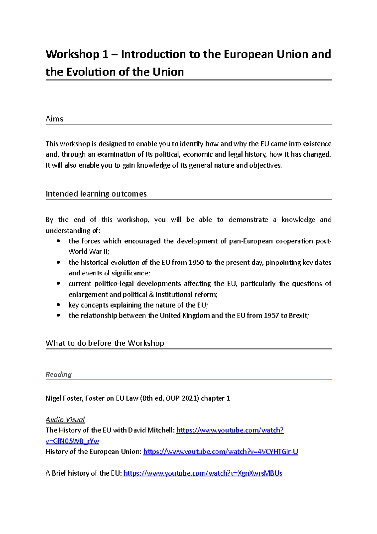 Workshop 1 History of EU - Workshop 1 – Introduction to the European ...