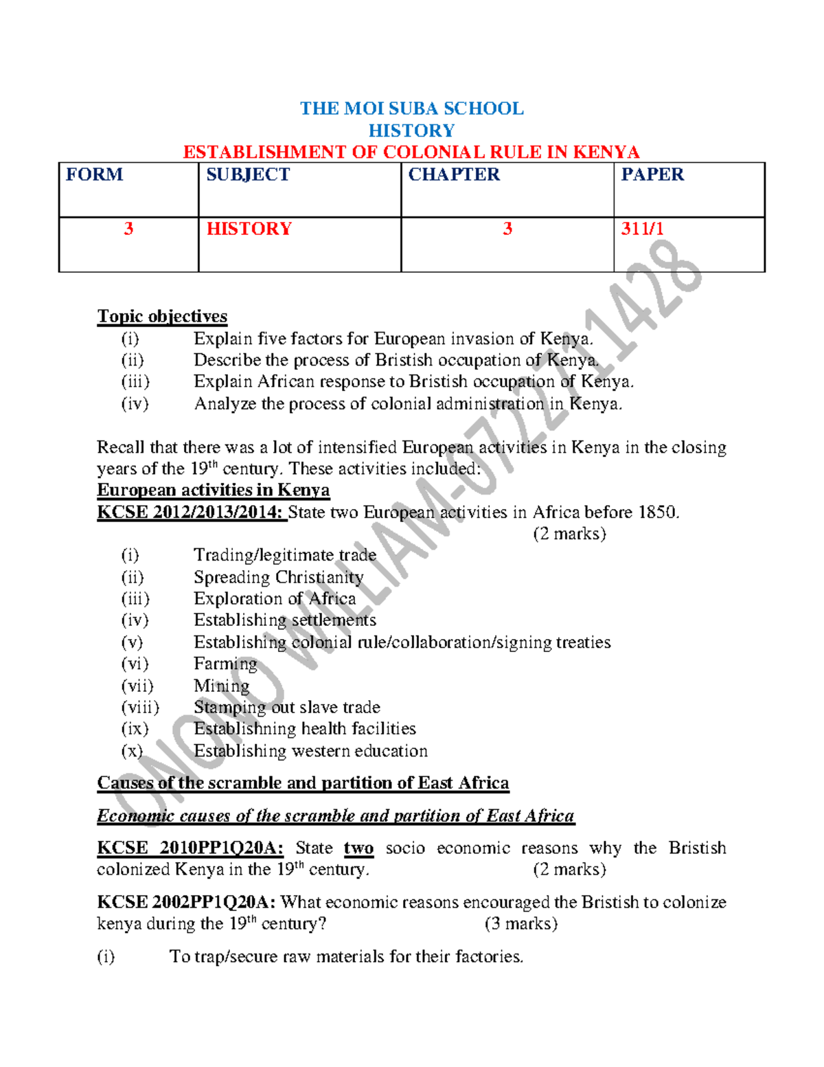 History FORM Three Chaptter TWO - THE MOI SUBA SCHOOL HISTORY ...
