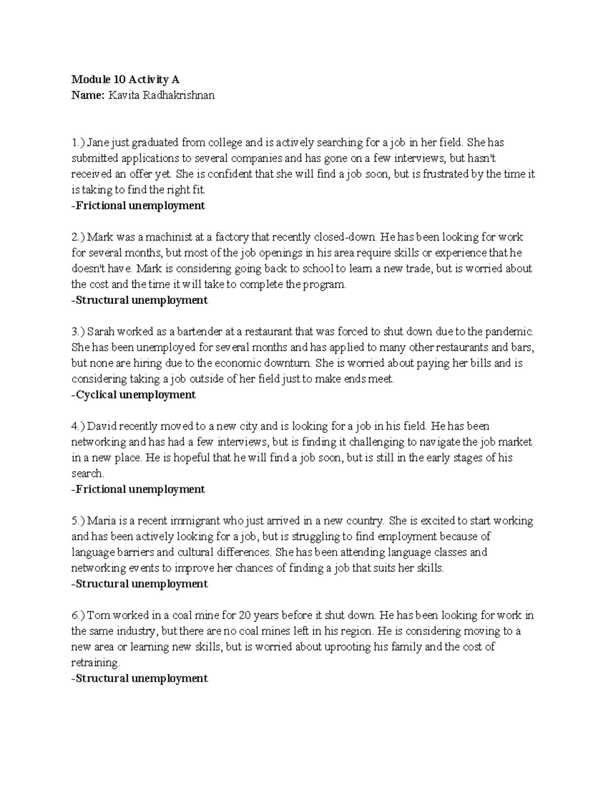 Module 9 Worksheet A - Module 10 Activity A Name: Kavita Radhakrishnan ...