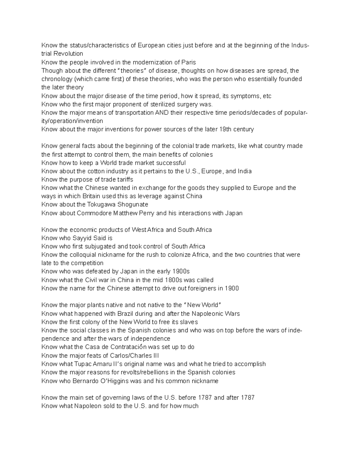 Last Exam Review Sheet - notes - World Civilization 2 - Know the status ...