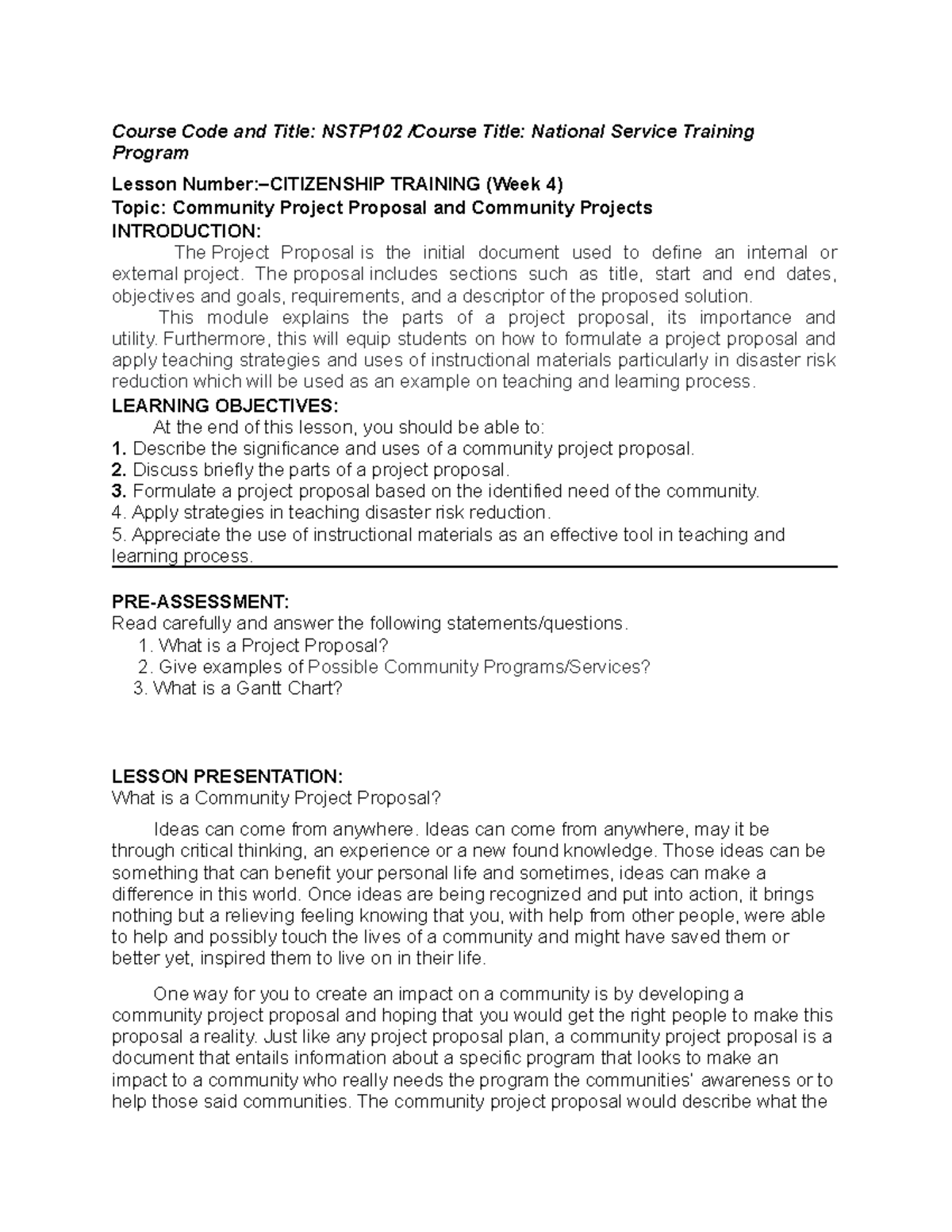 Nstp-2-Week-4 - Course Code and Title: NSTP102 /Course Title: National ...