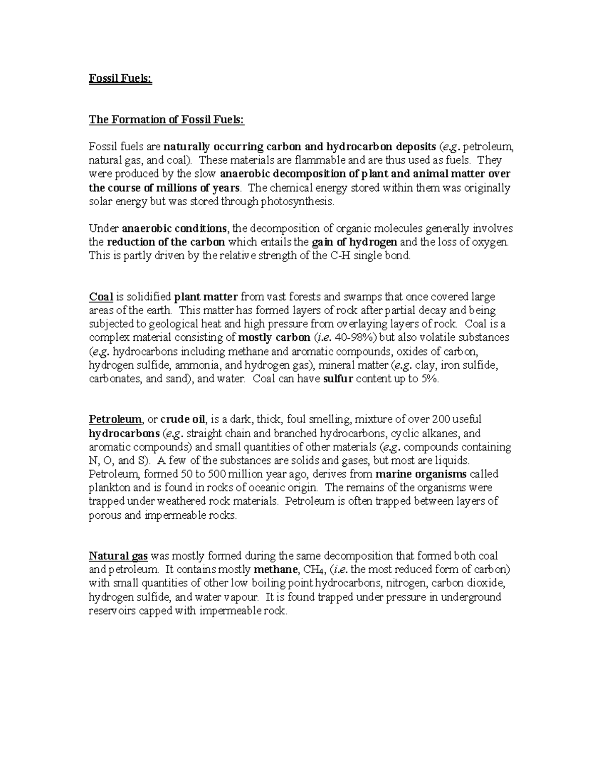 2.280 notes (opt.) - fossil fuels - Fossil Fuels: The Formation of ...