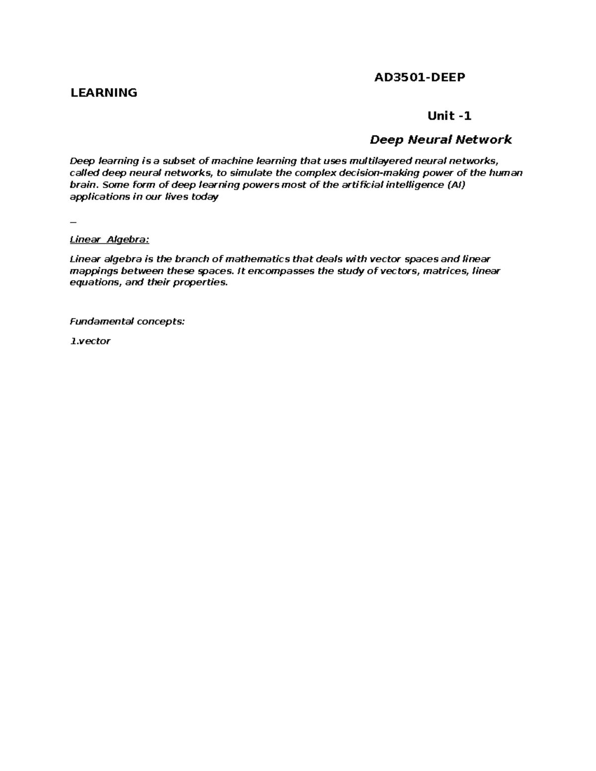 Document - no details to share - AD3501-DEEP LEARNING Unit - Deep ...