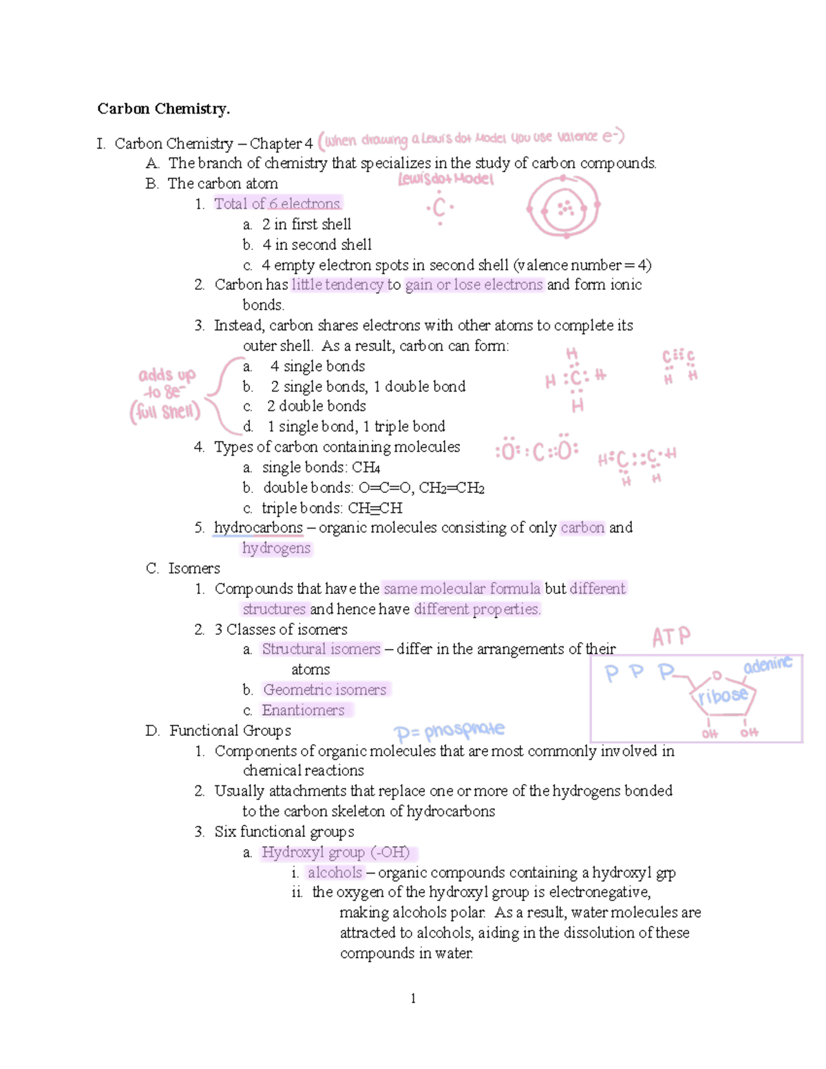 4 Carbon Chemistry - Notes - Carbon Chemistry. I. Carbon Chemistry ...
