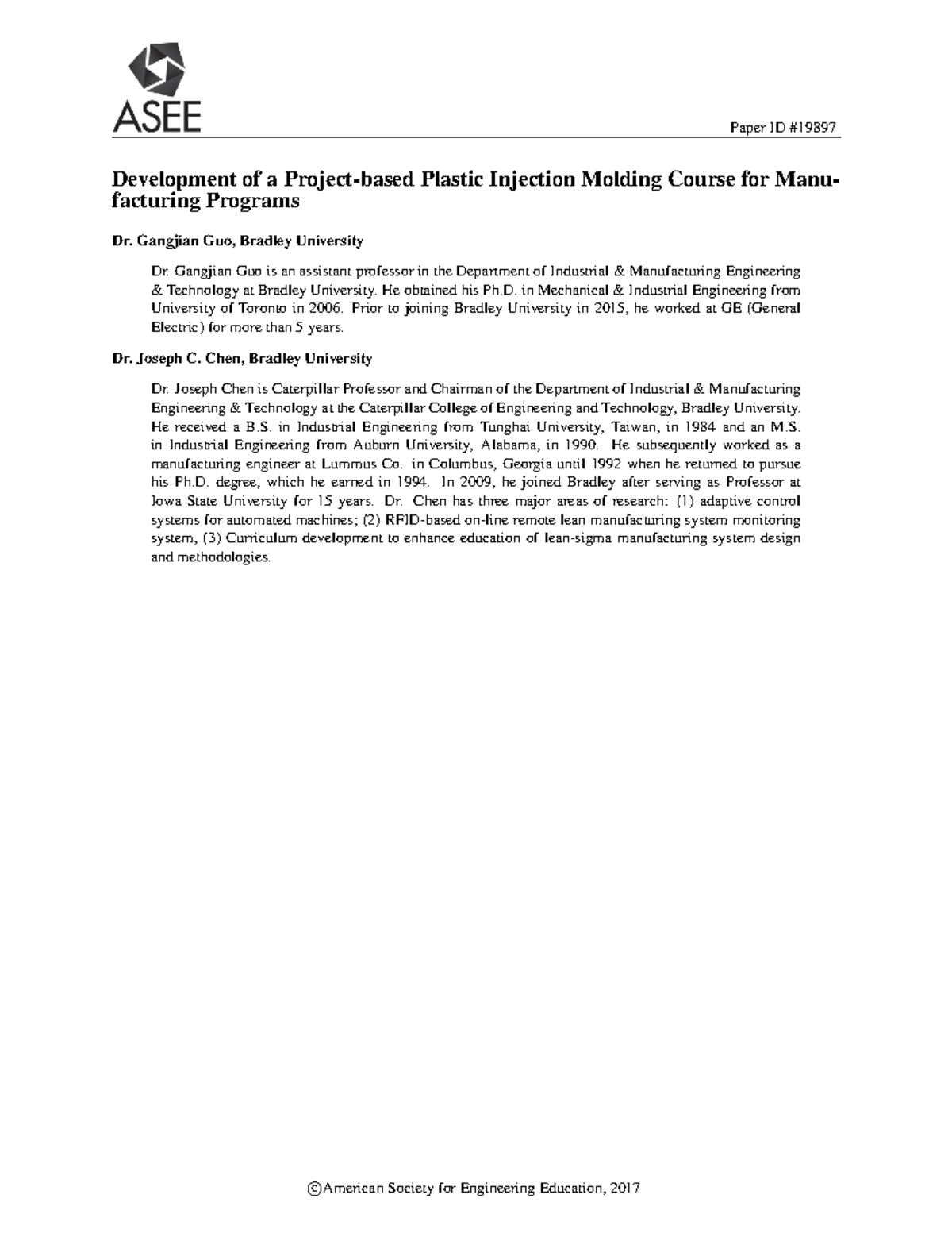 Development of a project based plastic injection molding course for ...