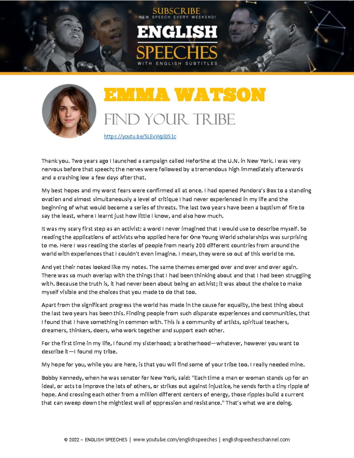 PDF Transcript - Emma Watson - © 2022 – ENGLISH SPEECHES | youtube ...