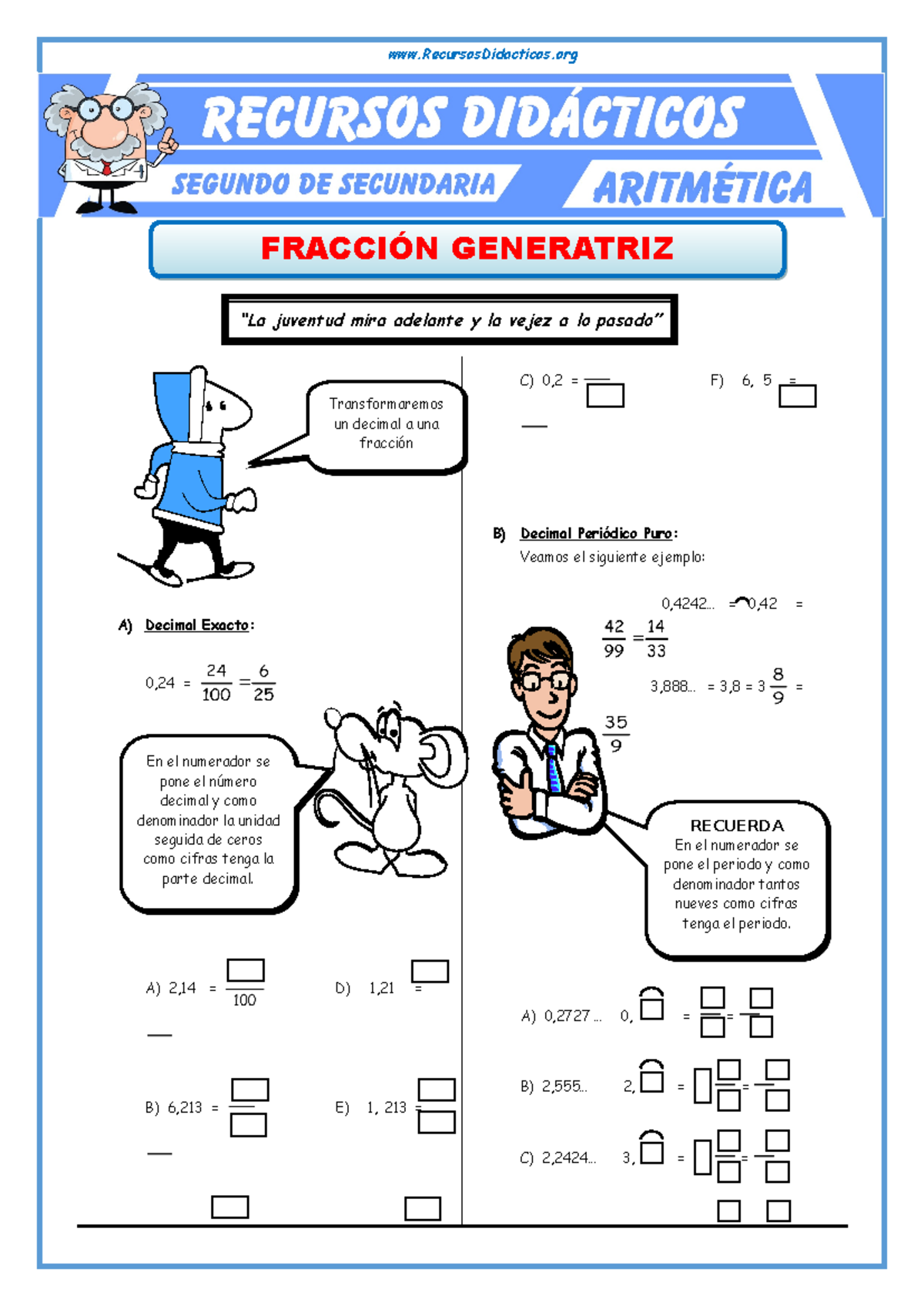 Fracción Generatriz para Segundo de Secundaria - FRACCIÓN GENERATRIZ A ...