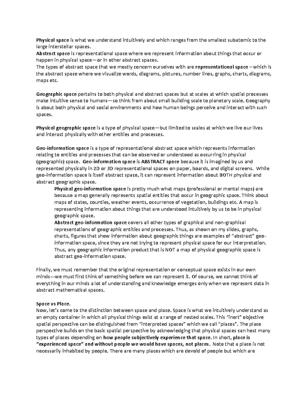 Review of Place, Space, Geo-Information Space, and Region - Physical ...