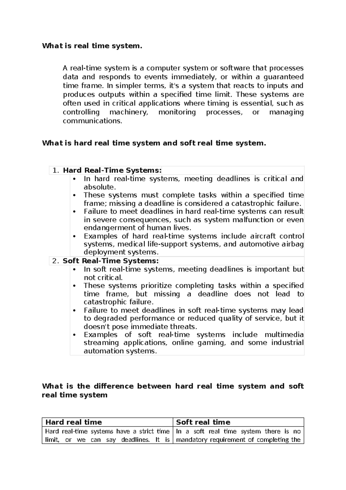 Rts notes - What is real time system. A real-time system is a computer ...