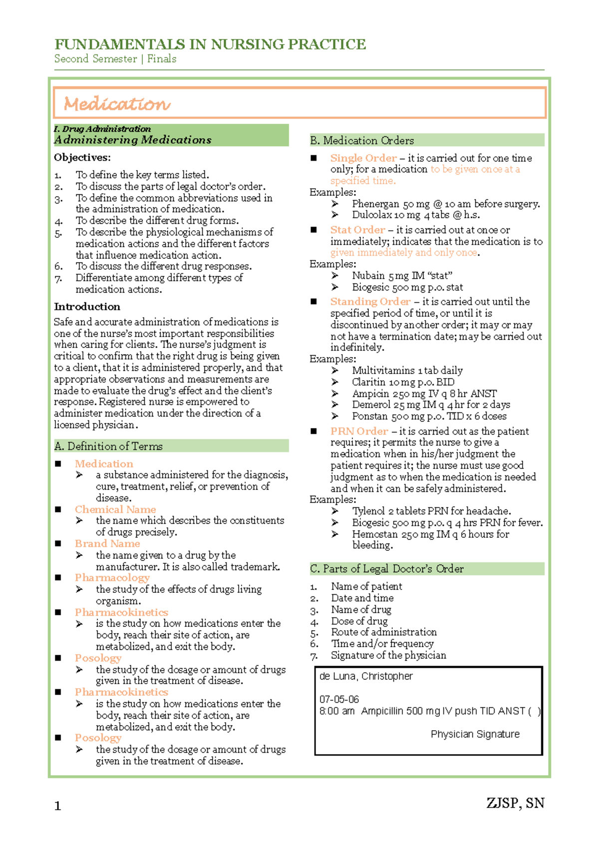 Funda - Second Semester | Finals Medication I. Drug Administration ...