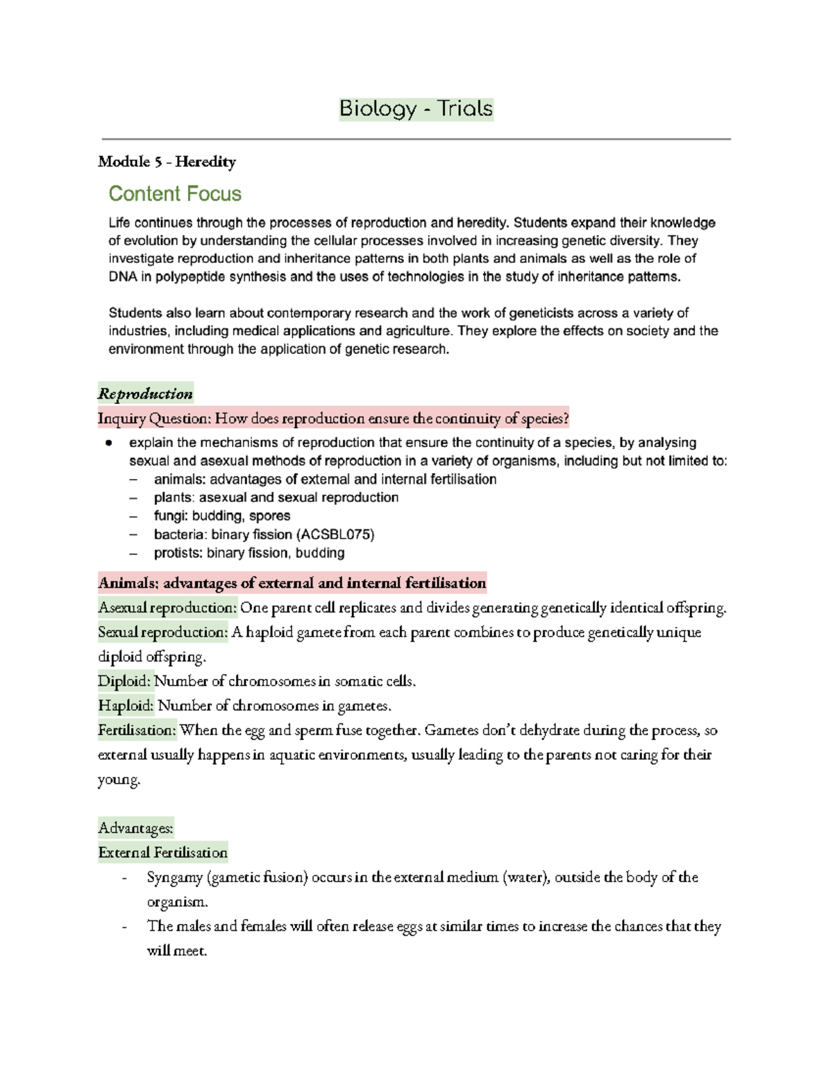 Bio Mod 1 - Hereditary - Biology - Trials Module 5 - Heredity ...