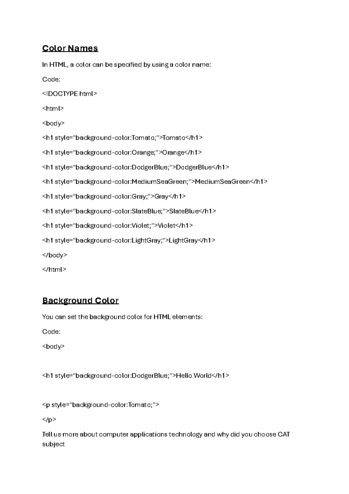 Color Names - gyugy - Color Names In HTML, a color can be specified by ...