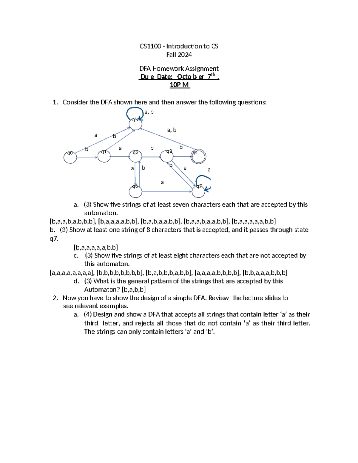 2024-DFA-Assignment - CS1100 - Introduction to CS Fall 2024 DFA Homework Assignment Du e Date ...
