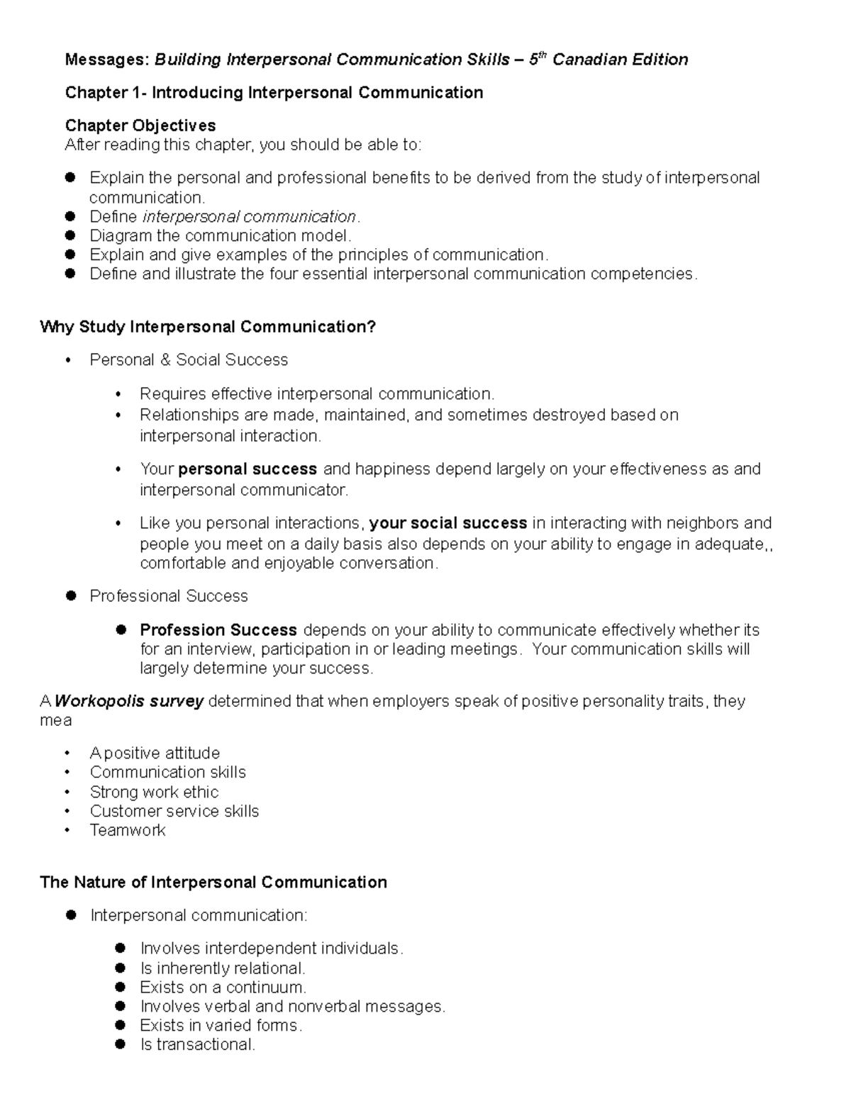 Summary Notes -5th ed. Chapter. 1-Introducing Interpersonal ...