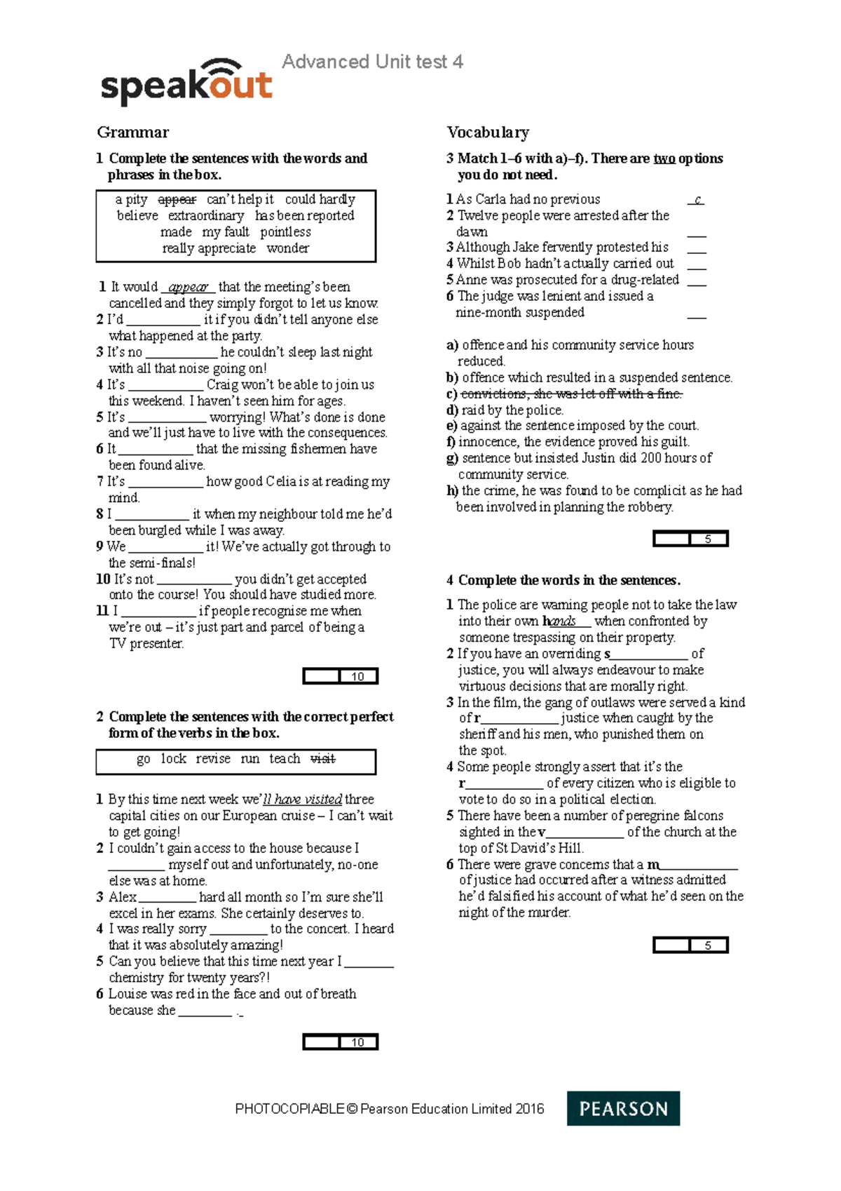 2017 0911103710 SO 2nd Ed A Unit Test 4 - Advanced Unit test 4 Grammar ...