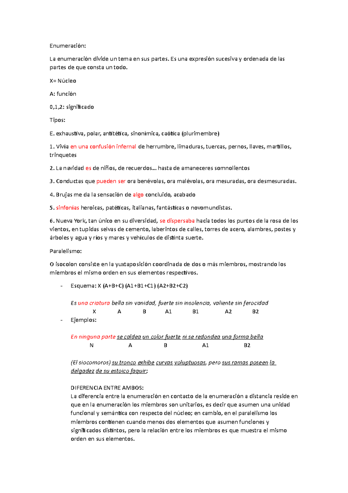 Enumeracón y Paralelismo - Enumeración: La enumeración divide un tema ...