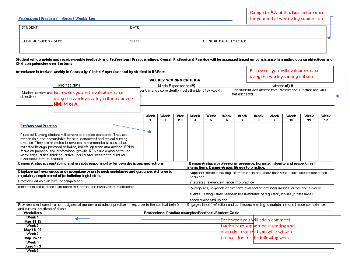 Draft Weekly Log student20 - Professional Practice 2 – Student Weekly ...