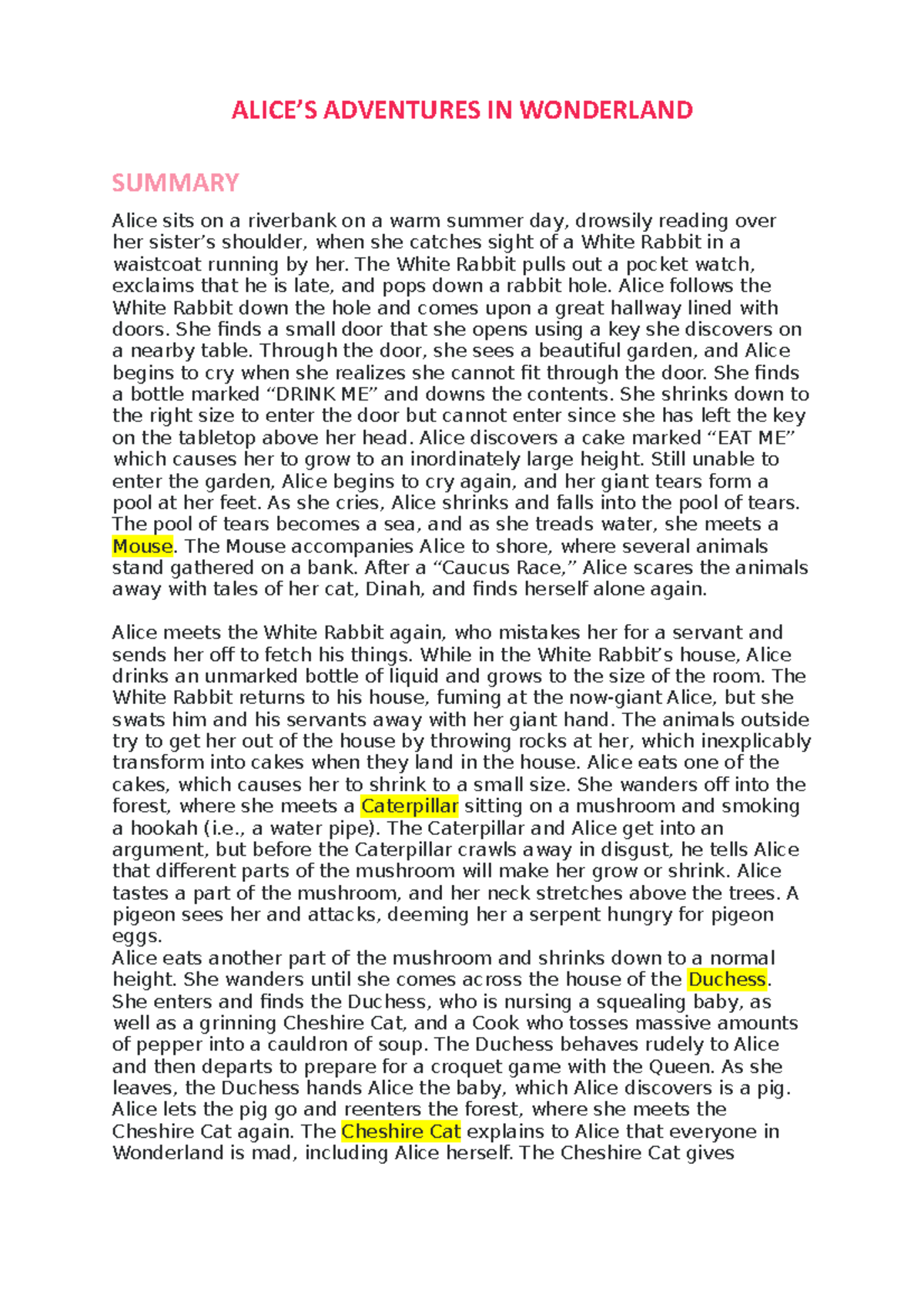 Alice's adventures in wonderland - ALICE’S ADVENTURES IN WONDERLAND ...