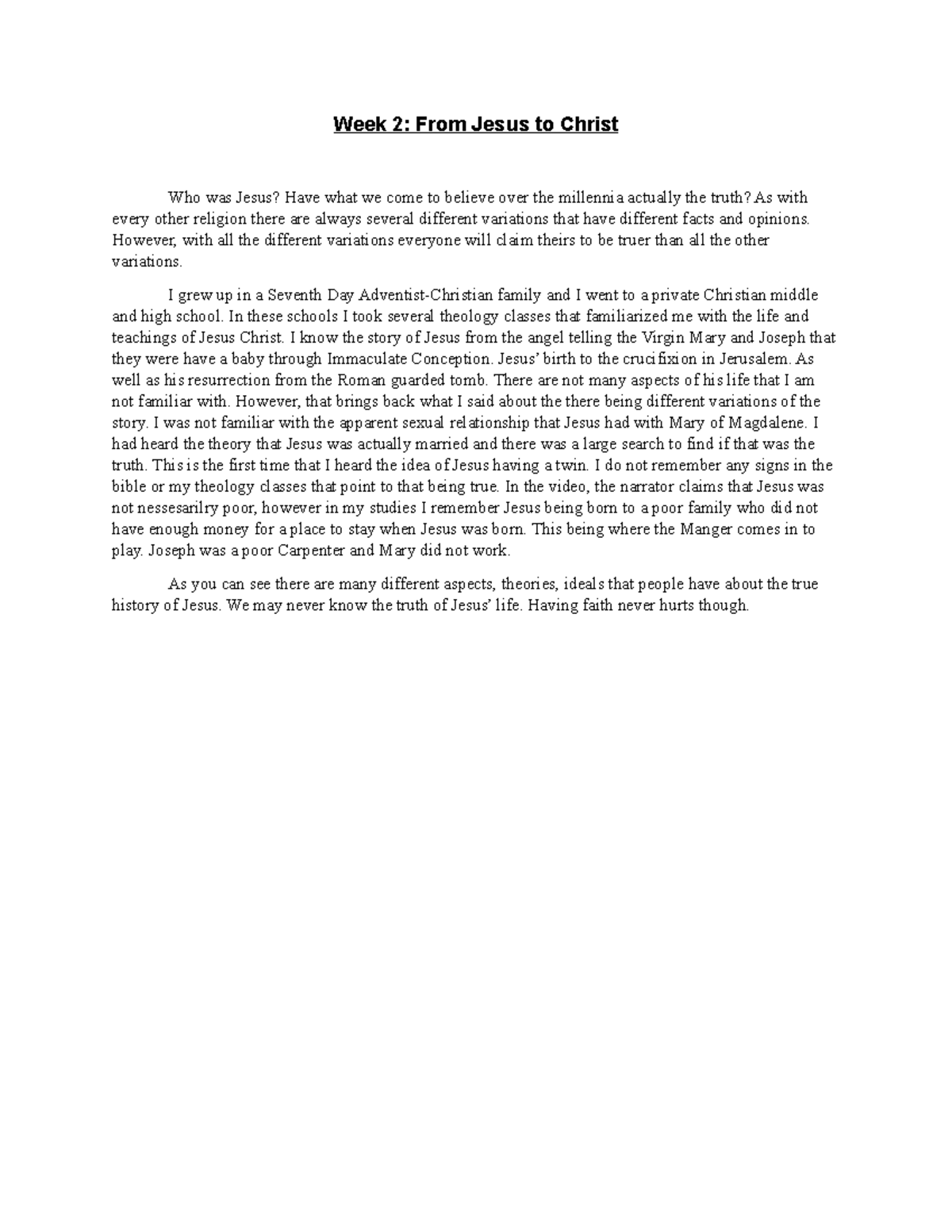 Discussion 2. Who was Jesus - Week 2: From Jesus to Christ Who was ...