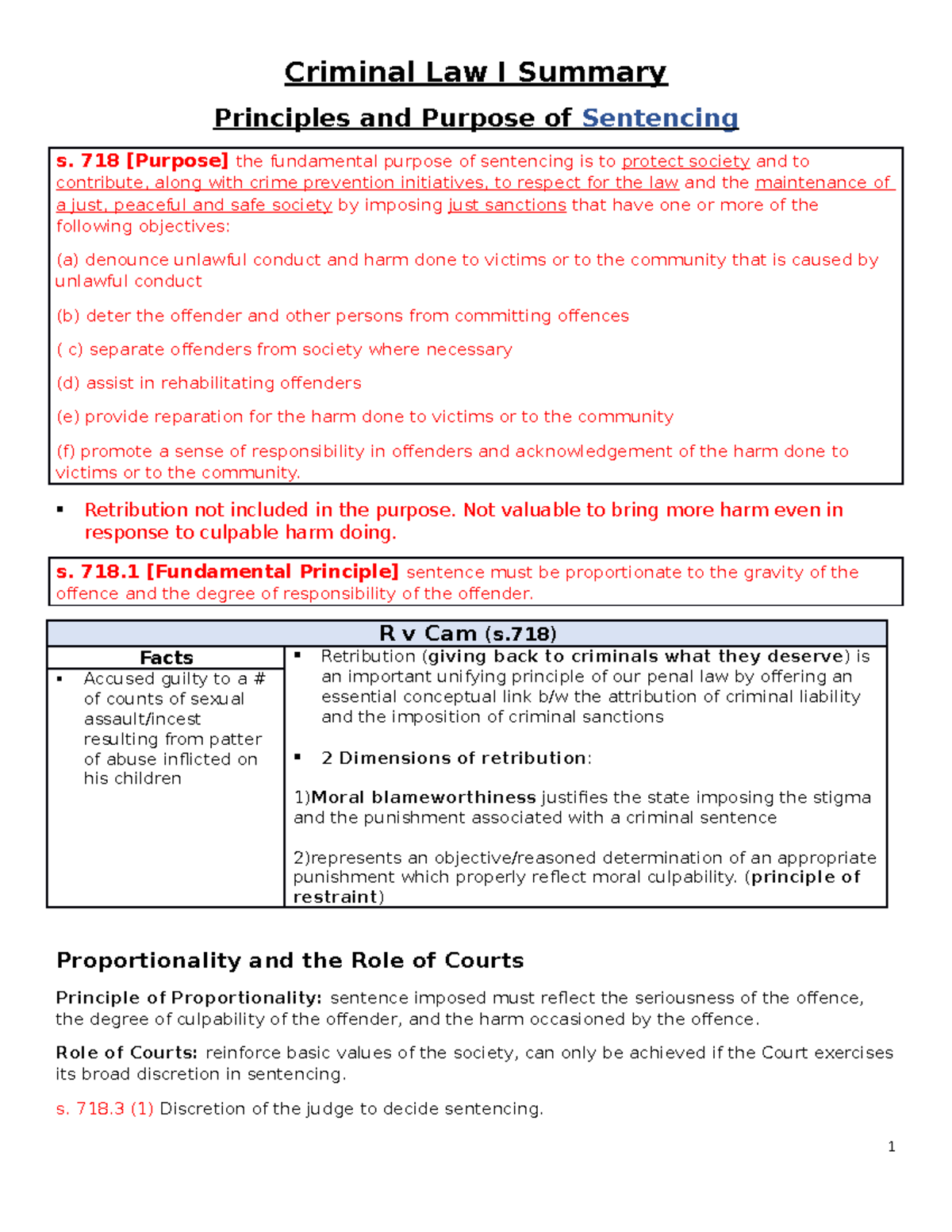 Criminal I (Tanguay-Renaud) - 2020 - Criminal Law I Summary Principles ...