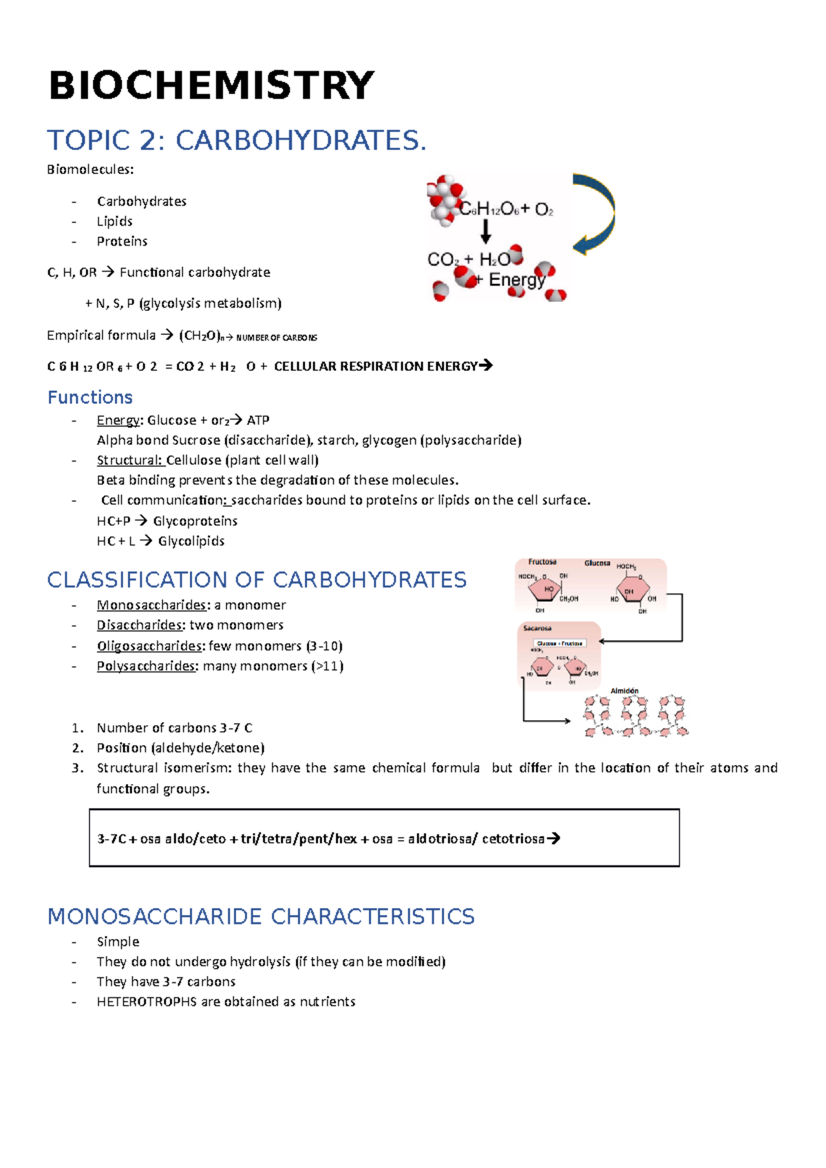 Biochemistry 2 - anato - BIOCHEMISTRY TOPIC 2: CARBOHYDRATES ...