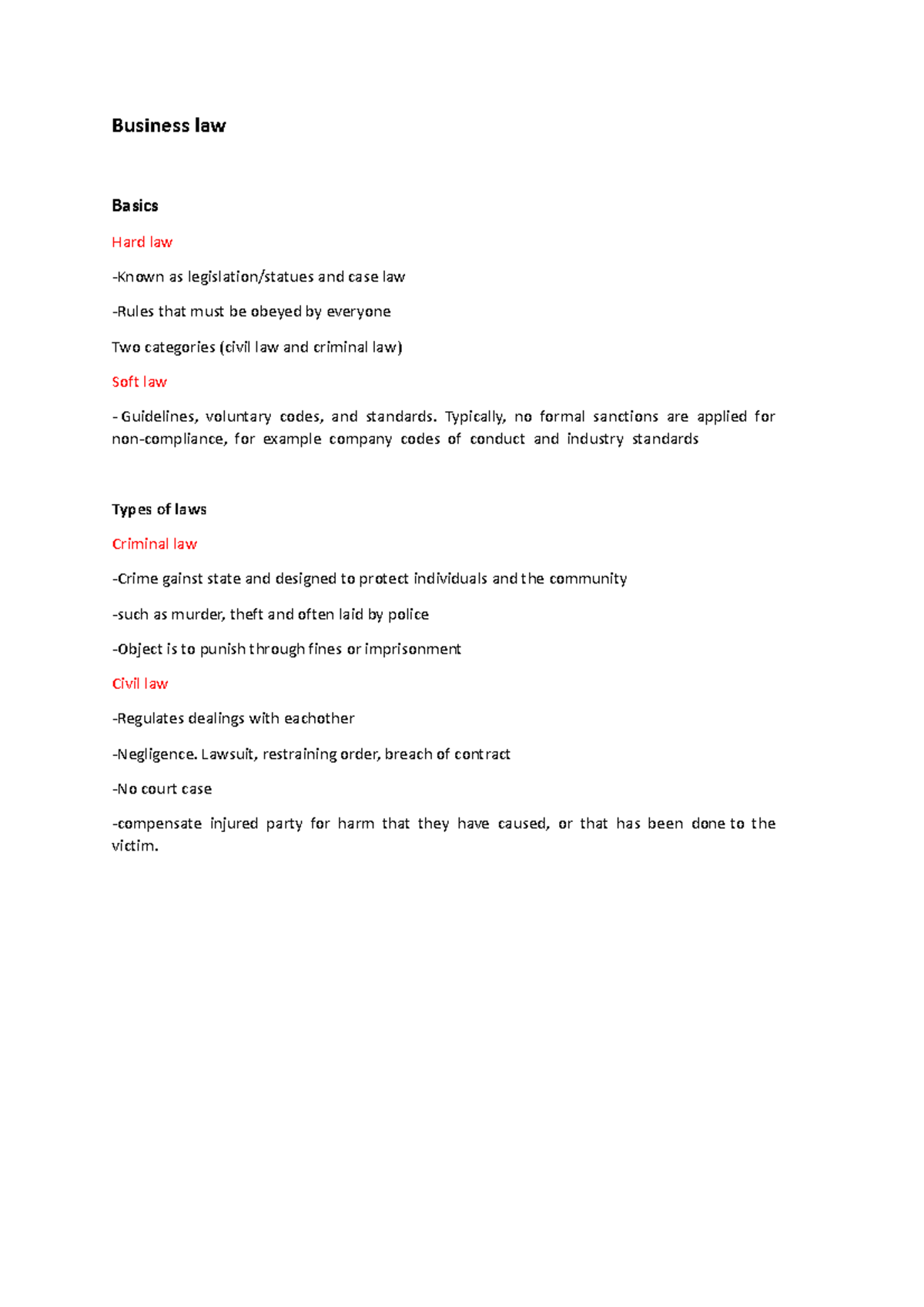 Business law - notes that can be used - Business law Basics Hard law ...