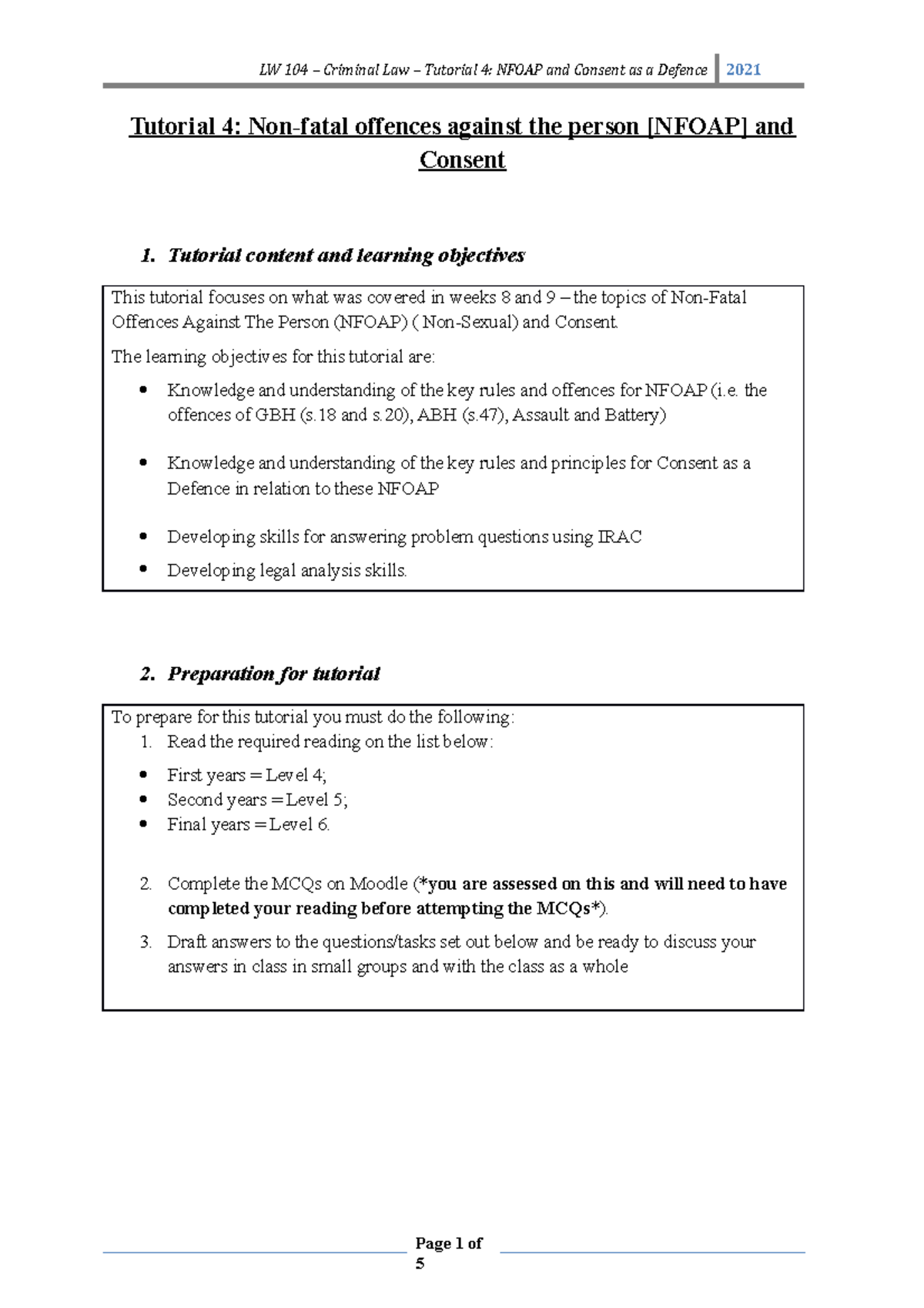 Tutorial 4 Questions Nfoap Consent 2021-2022 - Tutorial 4: Non-fatal ...
