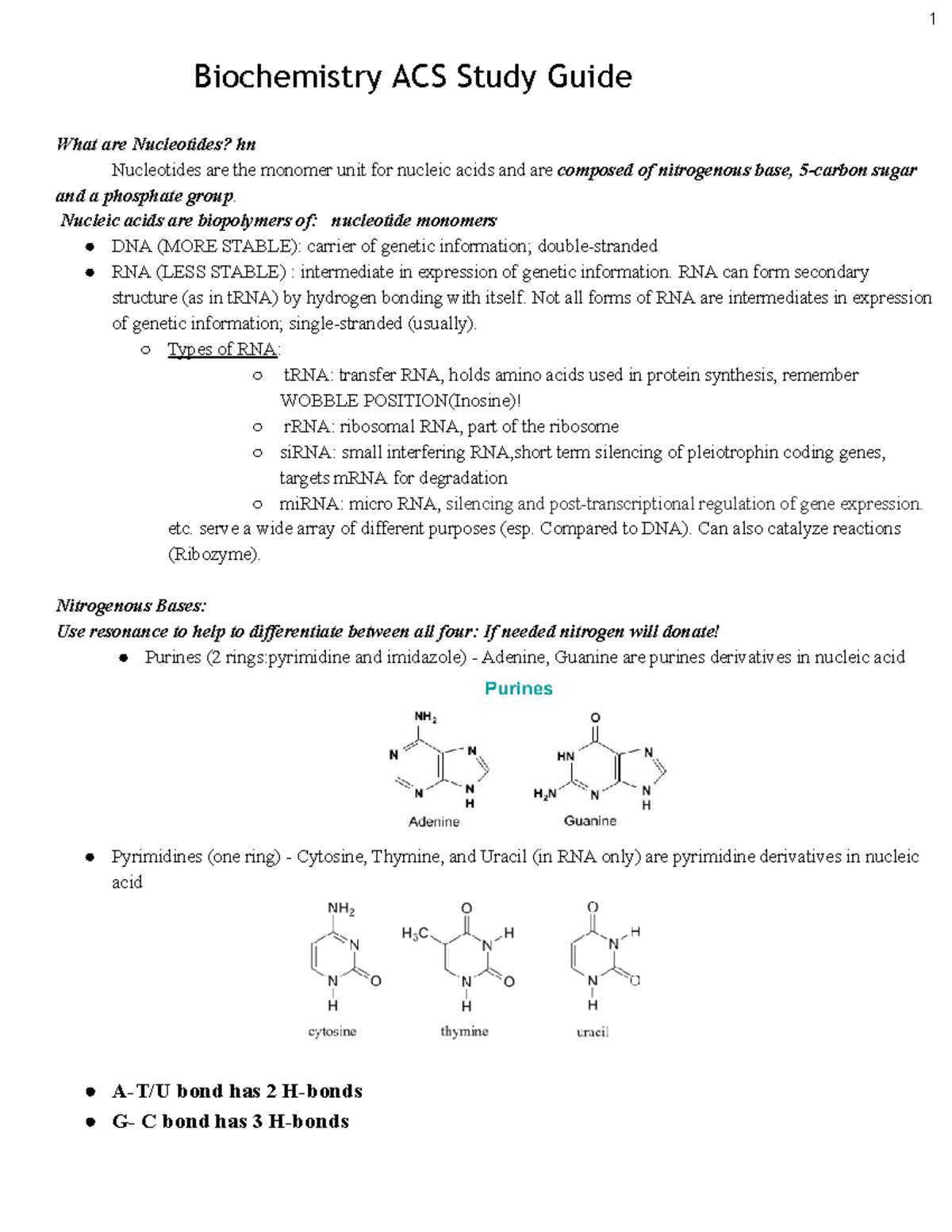 Biochem ACS Study Guide - Biochemistry ACS Study Guide What are ...