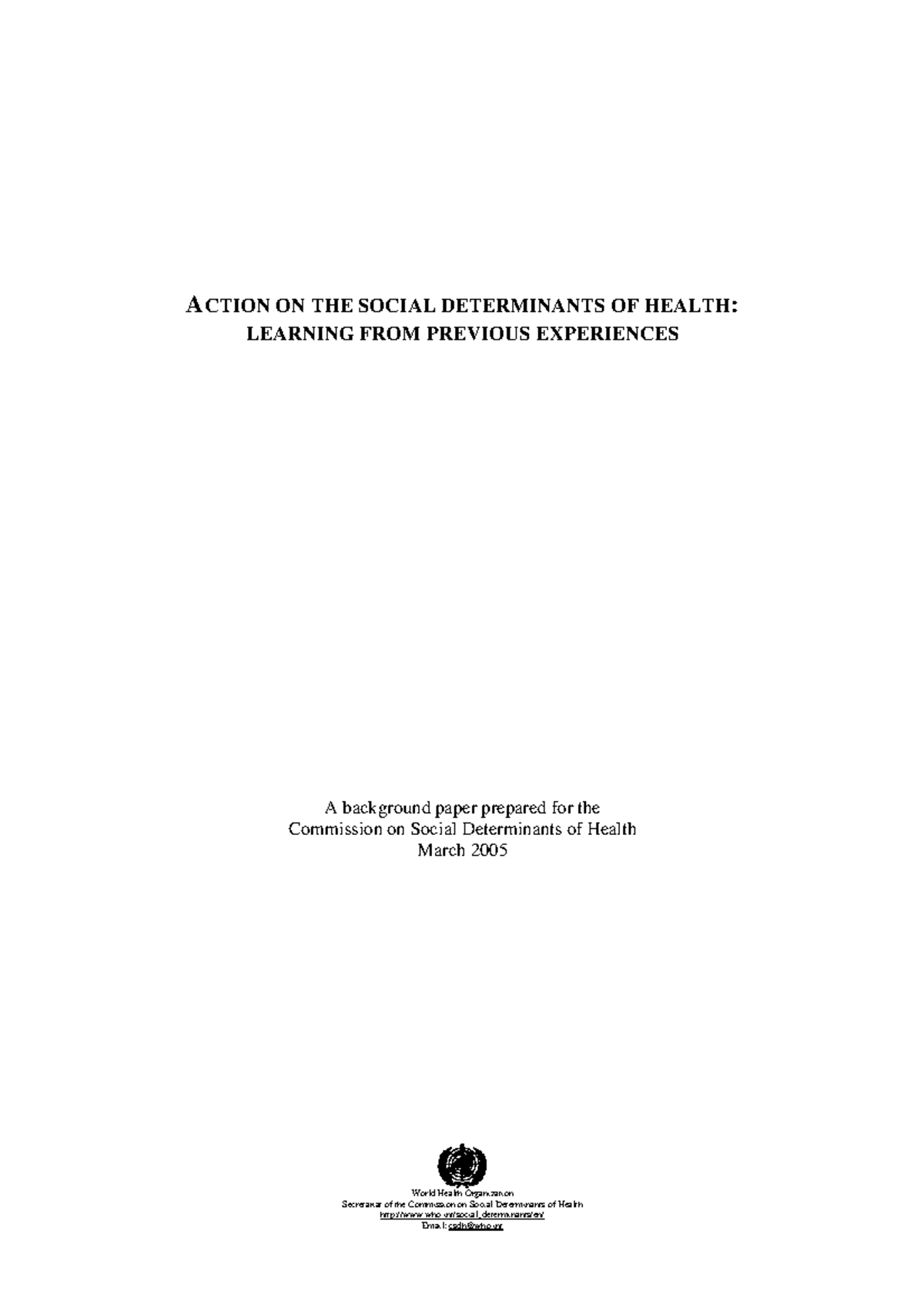 Action sd - Note guide - ACTION ON THE SOCIAL DETERMINANTS OF HEALTH ...
