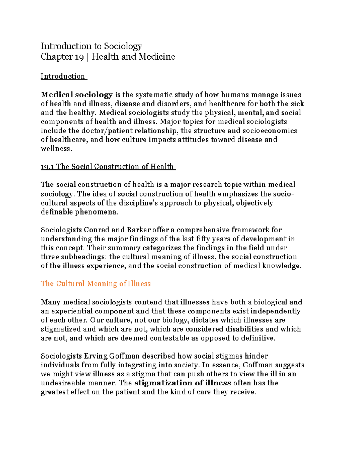 Sociology Chapter 19 Notes - Introduction to Sociology Chapter 19 ...