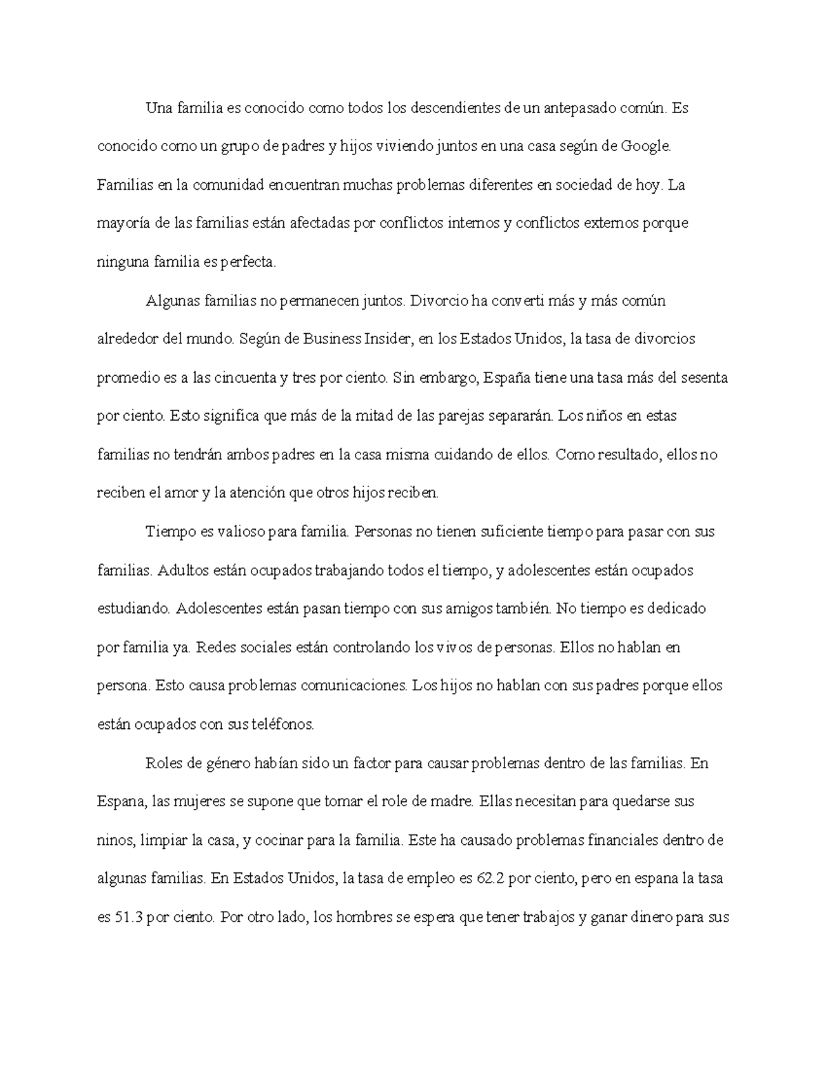 Spanish Essay - FAMILY - Una familia es conocido como todos los ...