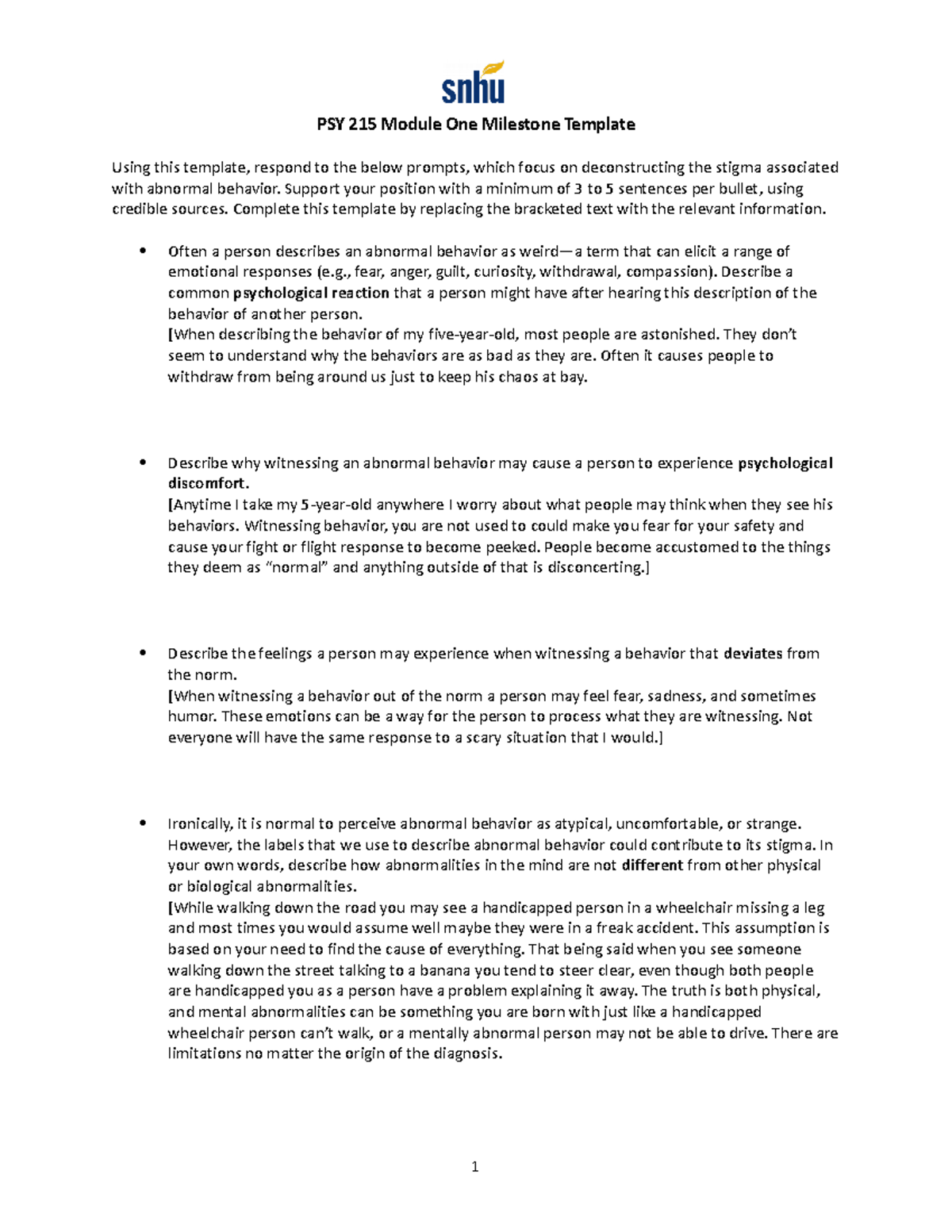 Module 1 - my assignment - PSY 215 Module One Milestone Template Using ...