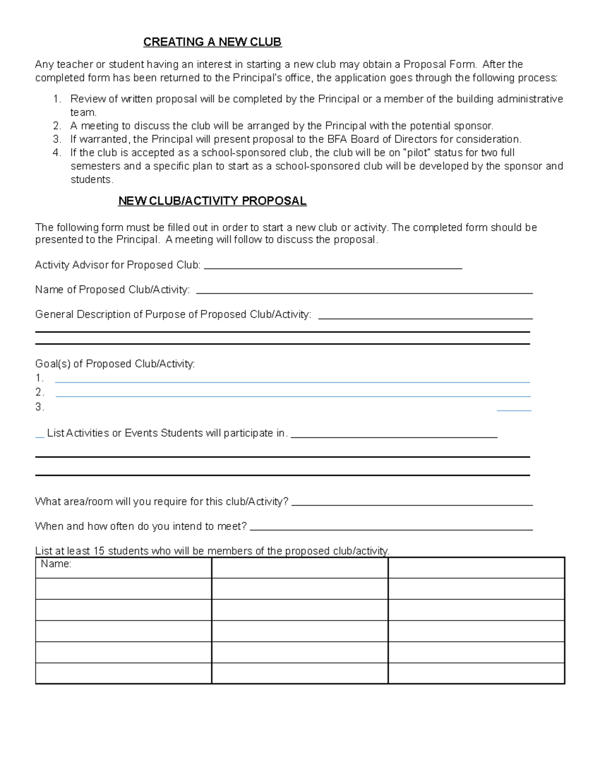 New Club Form - USED TO SCHOOL - CREATING A NEW CLUB Any teacher or ...