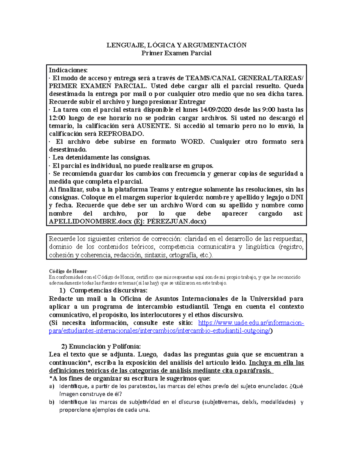 PRIMER PARCIAL LLYA VANESSA PAFUNDO - LENGUAJE, LÓGICA Y ARGUMENTACIÓN Primer Examen Parcial ...