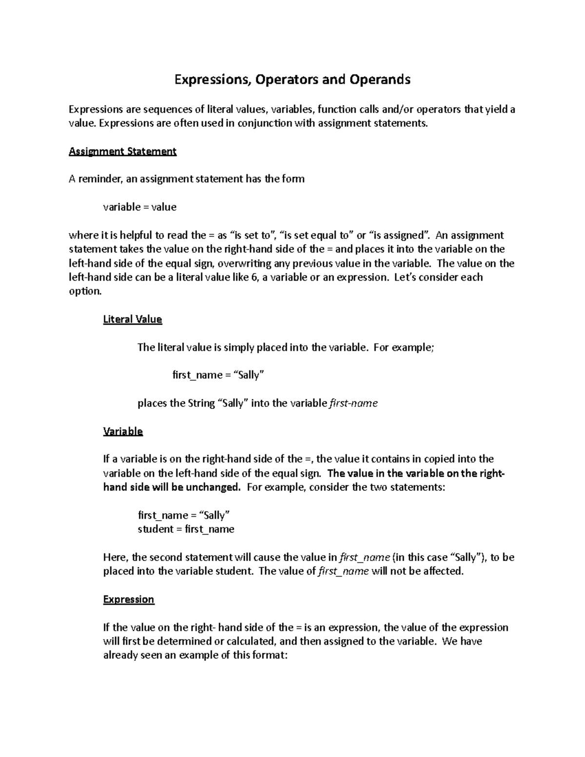 Expressions And Numeric Operators Expressions Operators And Operands Expressions Are