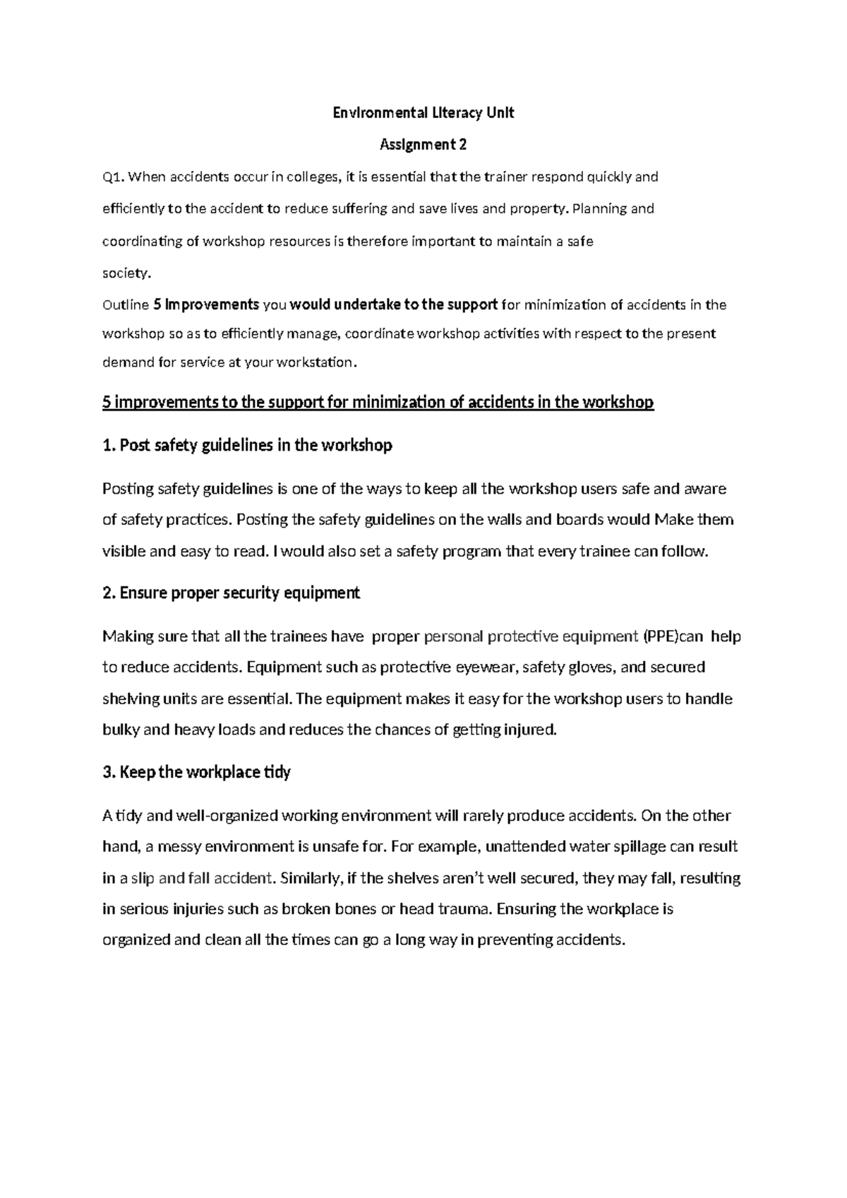 Environmental assignment 2 - Environmental Literacy Unit Assignment 2 ...