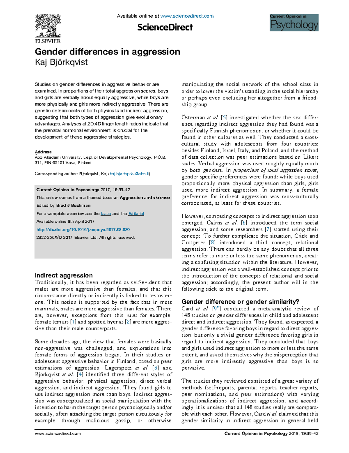 Gender diffrences & agression - Gender differences in aggression Kaj ...