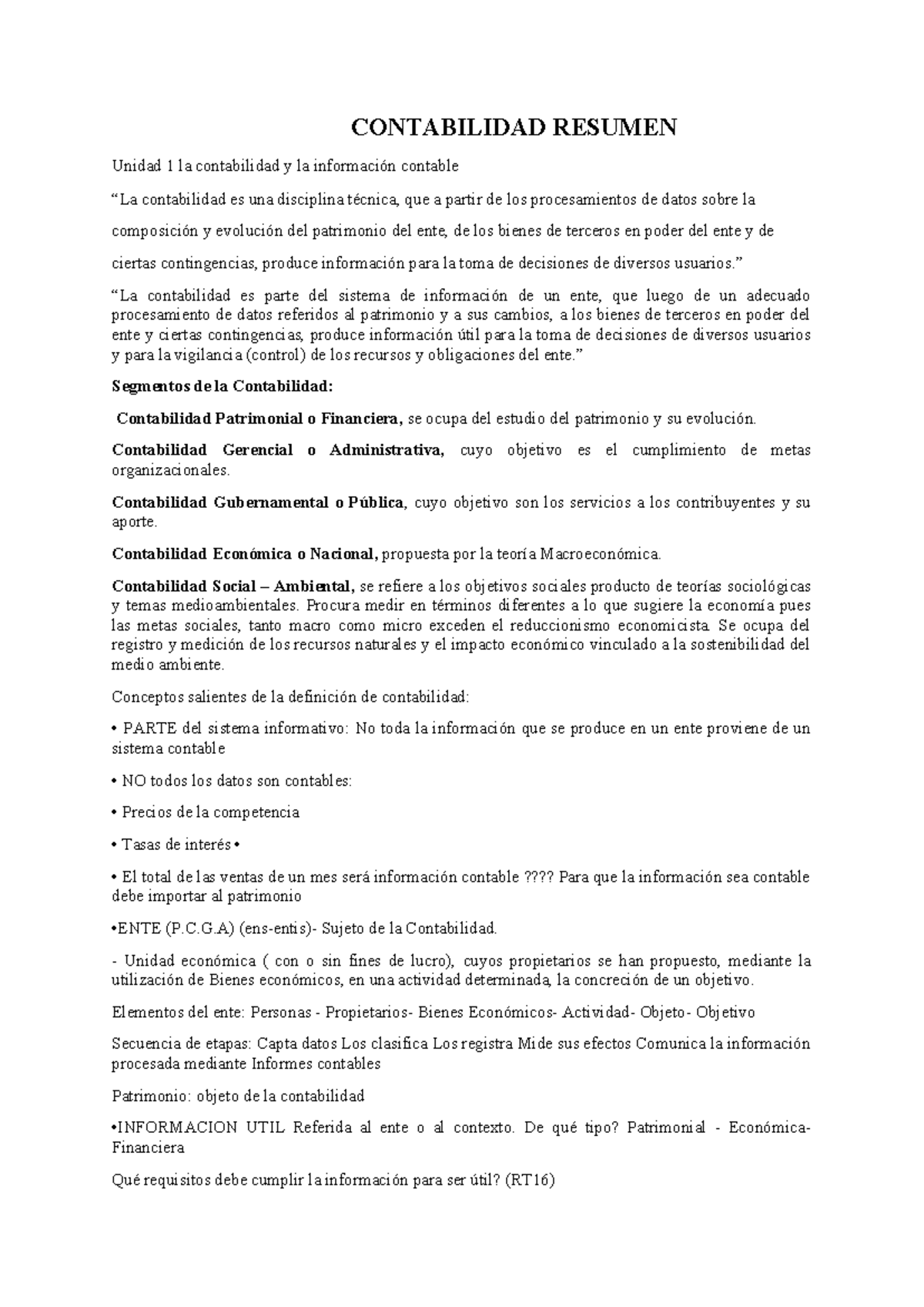 Contabilidad Resumen - CONTABILIDAD RESUMEN Unidad 1 la contabilidad y ...